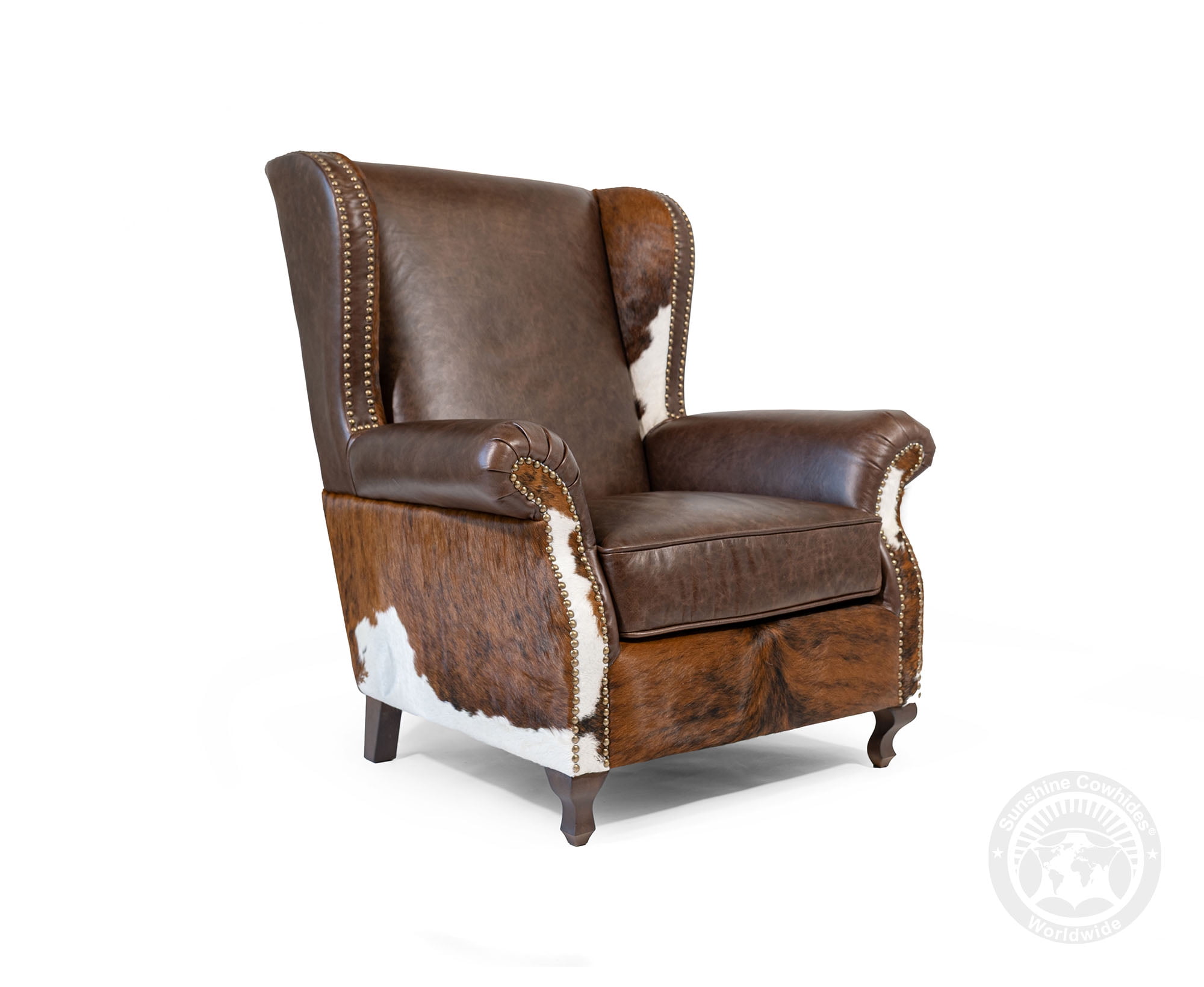 Wingback Leather Chair with Cowhide Accents - Tricolor - Walmart.com