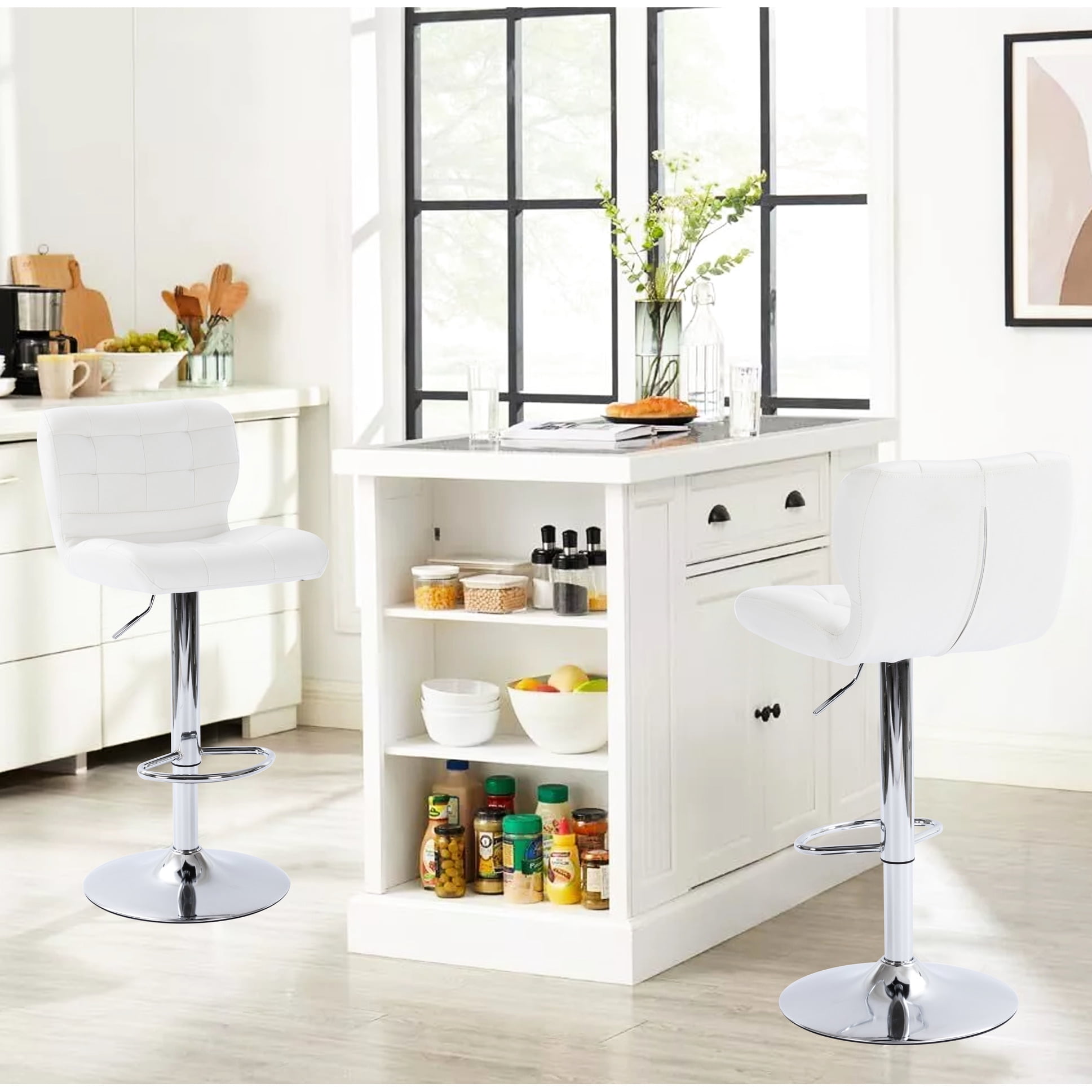 Wingback Modern Of 2, White - 360° Swivel With Air-lift For Height Alteration Faux Leather Seat ...