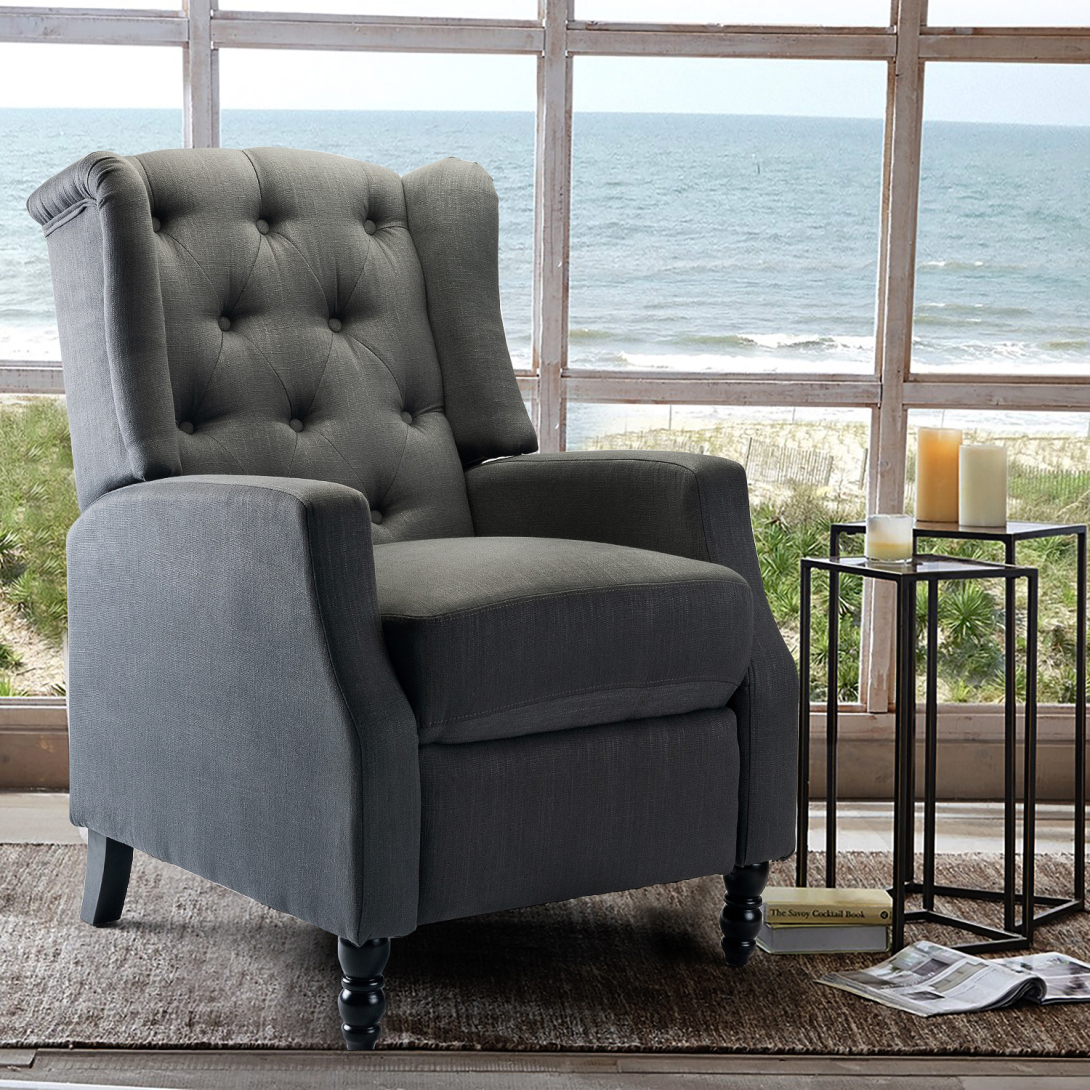 Wingback Recliner Chair with Adjustable Backrest and Footrest, Linen ...