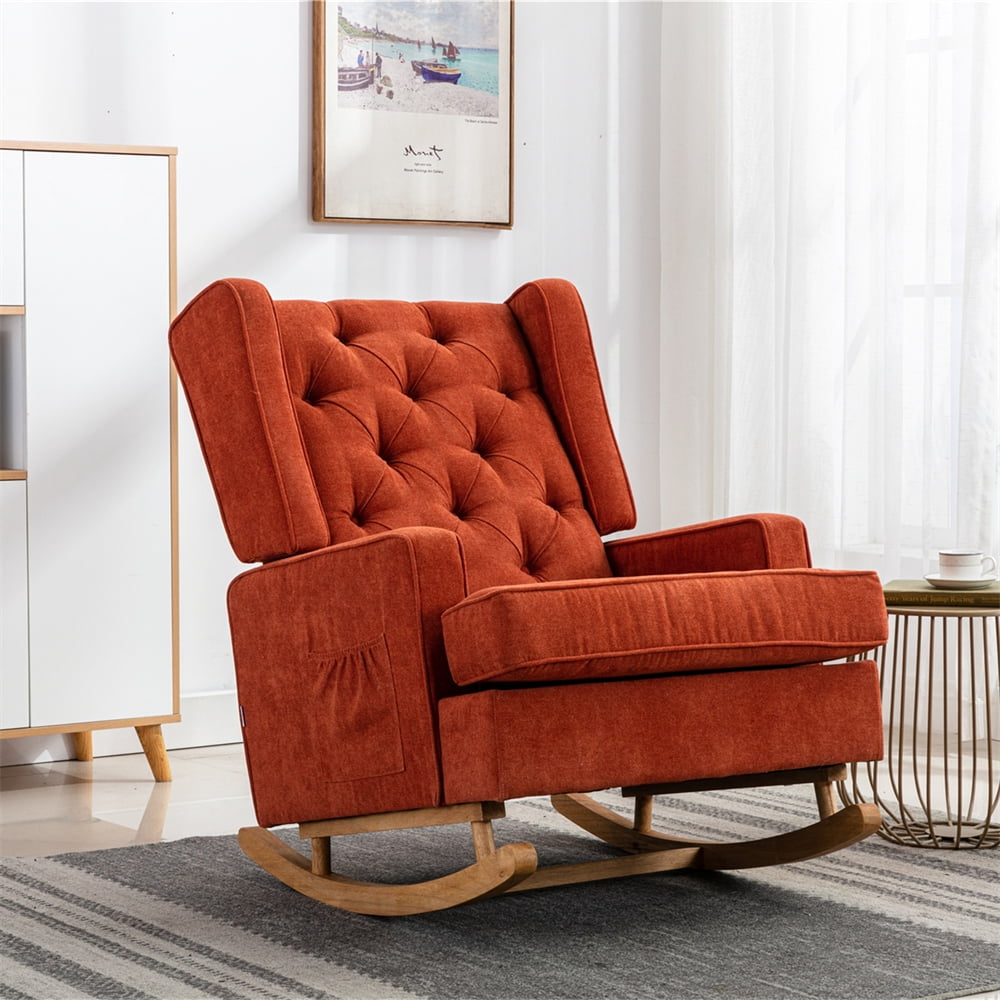 Wingback Rocking Chair with Tufted High Backrest & Cozy Armrest, Modern ...