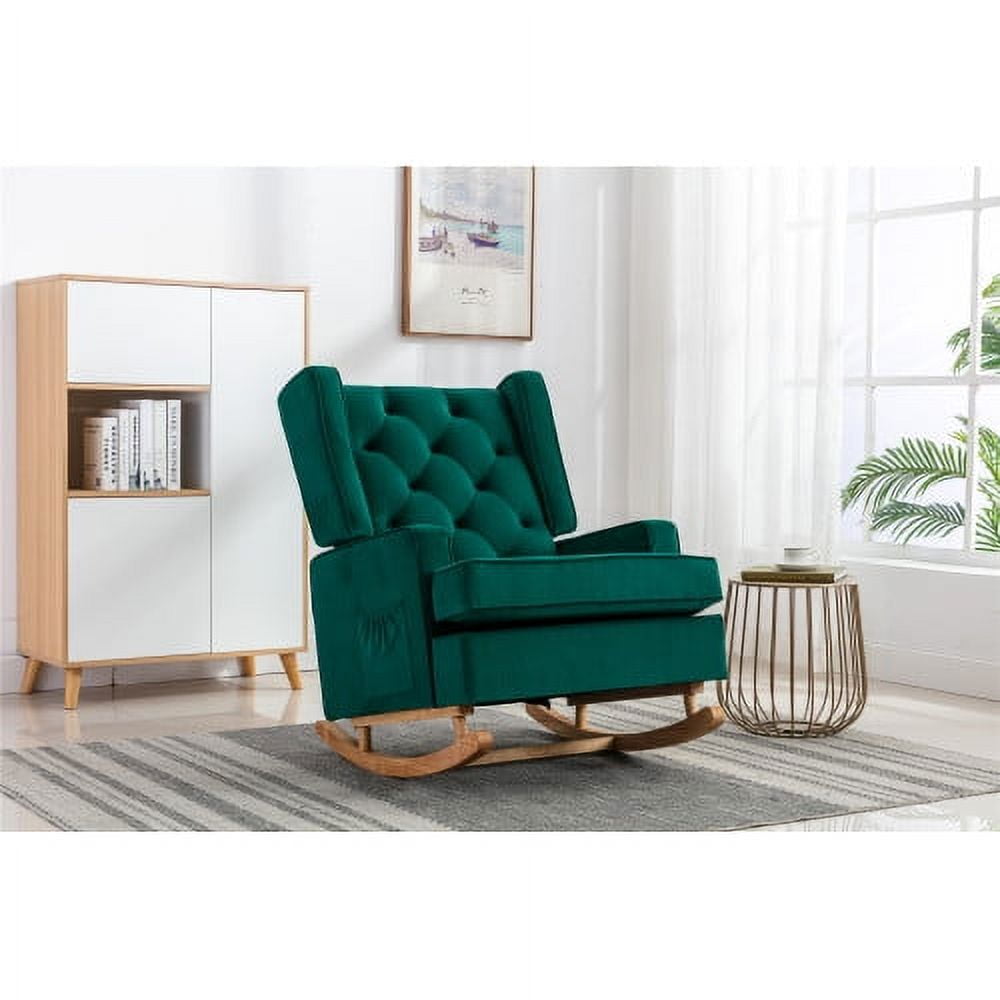 Wingback Rocking Chair, Tufted Upholstered High Back Rocker Chair with ...