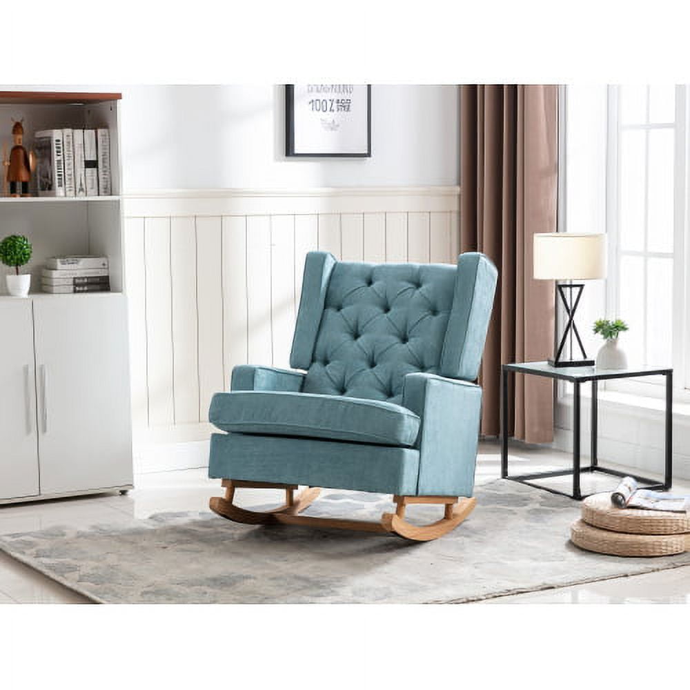 Wingback Rocking Chair, Tufted Upholstered High Back Rocker Chair with ...