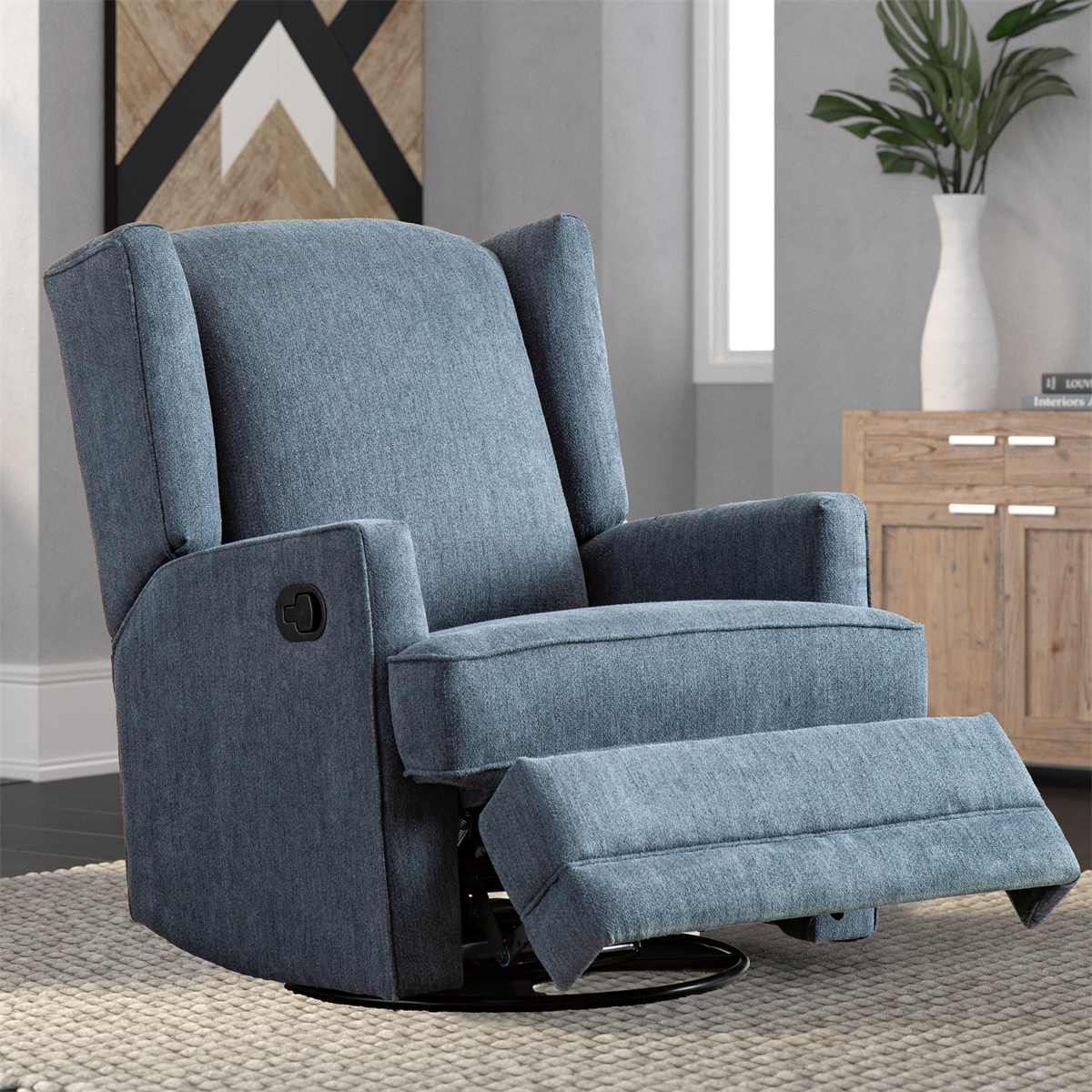 Wingback Swivel Glider Recliner, Push Back Recliner Chair with ...