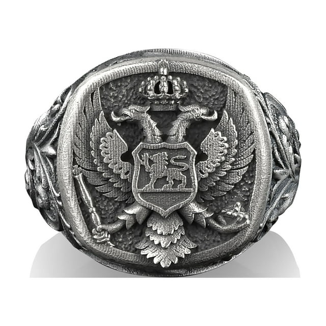 Winged American Eagle Signet Ring for Men, Antique Men Ring in Sterling ...
