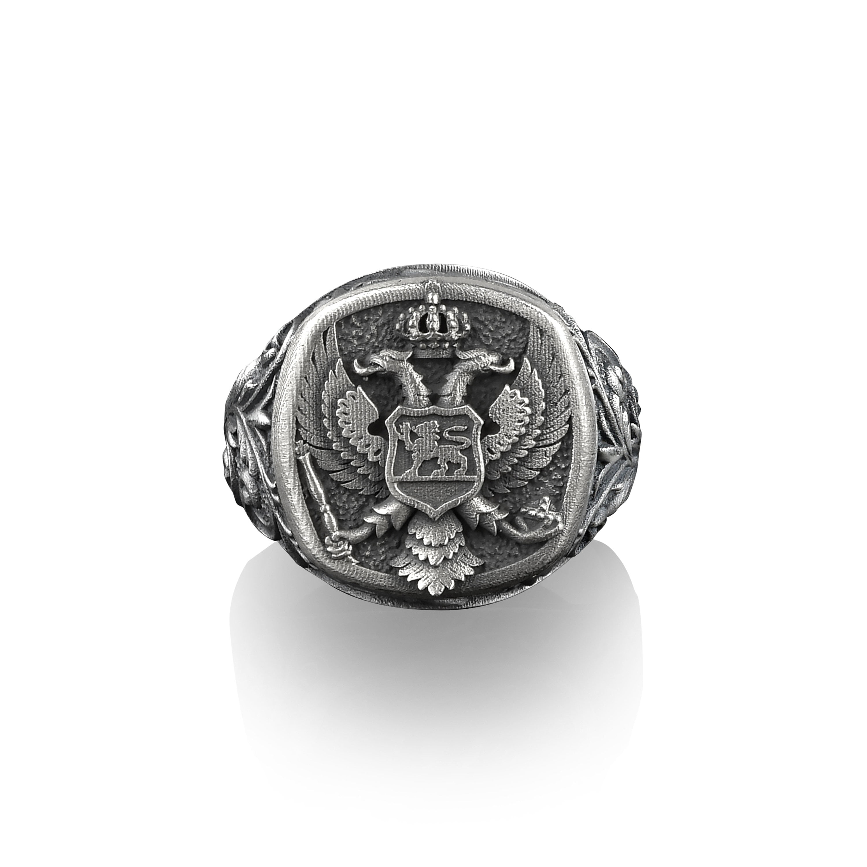 Winged American Eagle Signet Ring for Men, Antique Men Ring in Sterling ...