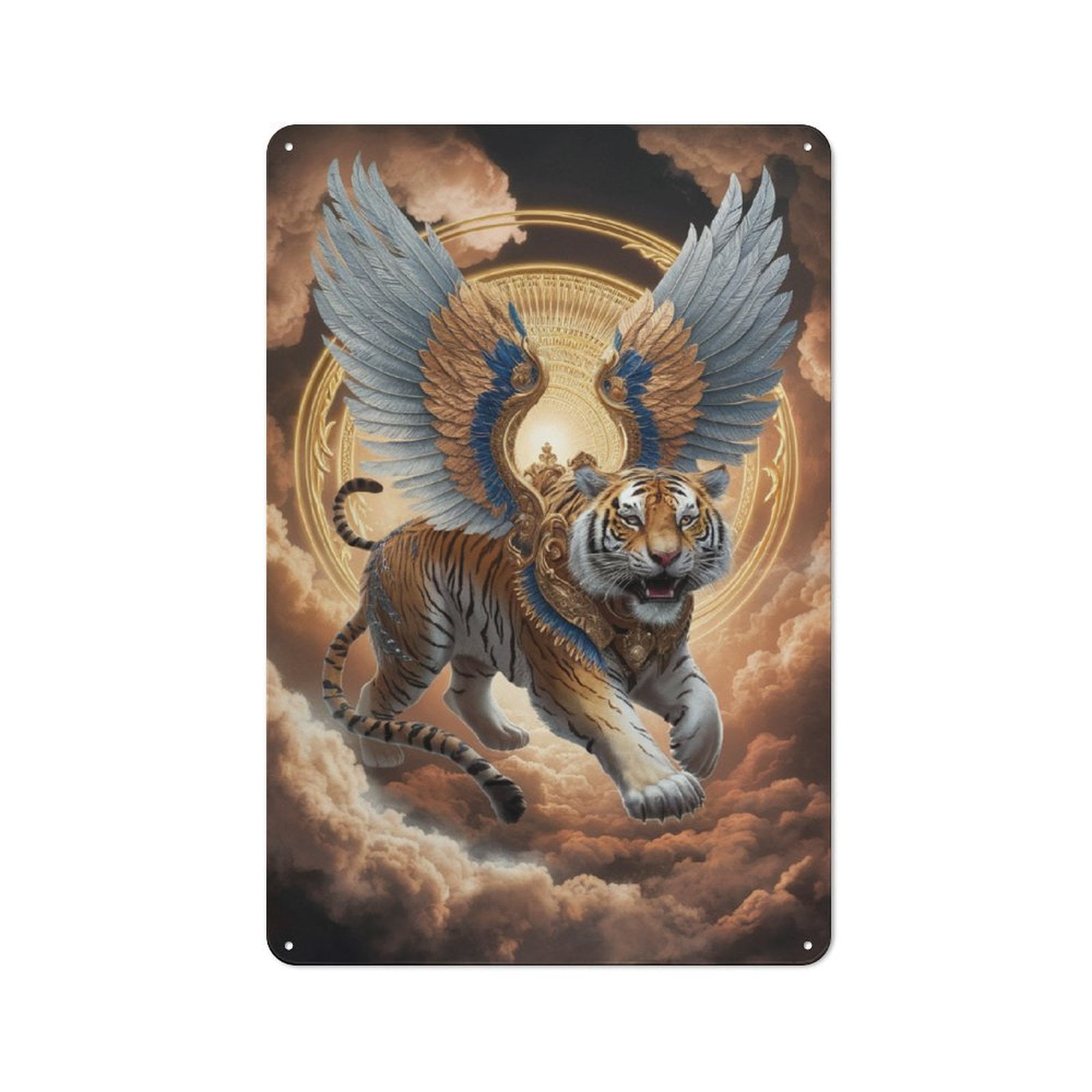 Winged Armored Guardian White Tiger in Fantasy Sky Metal Tin Sign ...