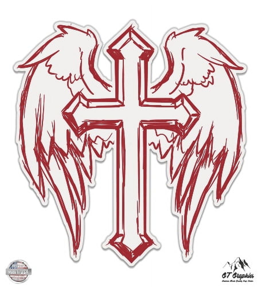 Winged Cross - 8" Vinyl Sticker - For Car Laptop I-Pad - Waterproof ...