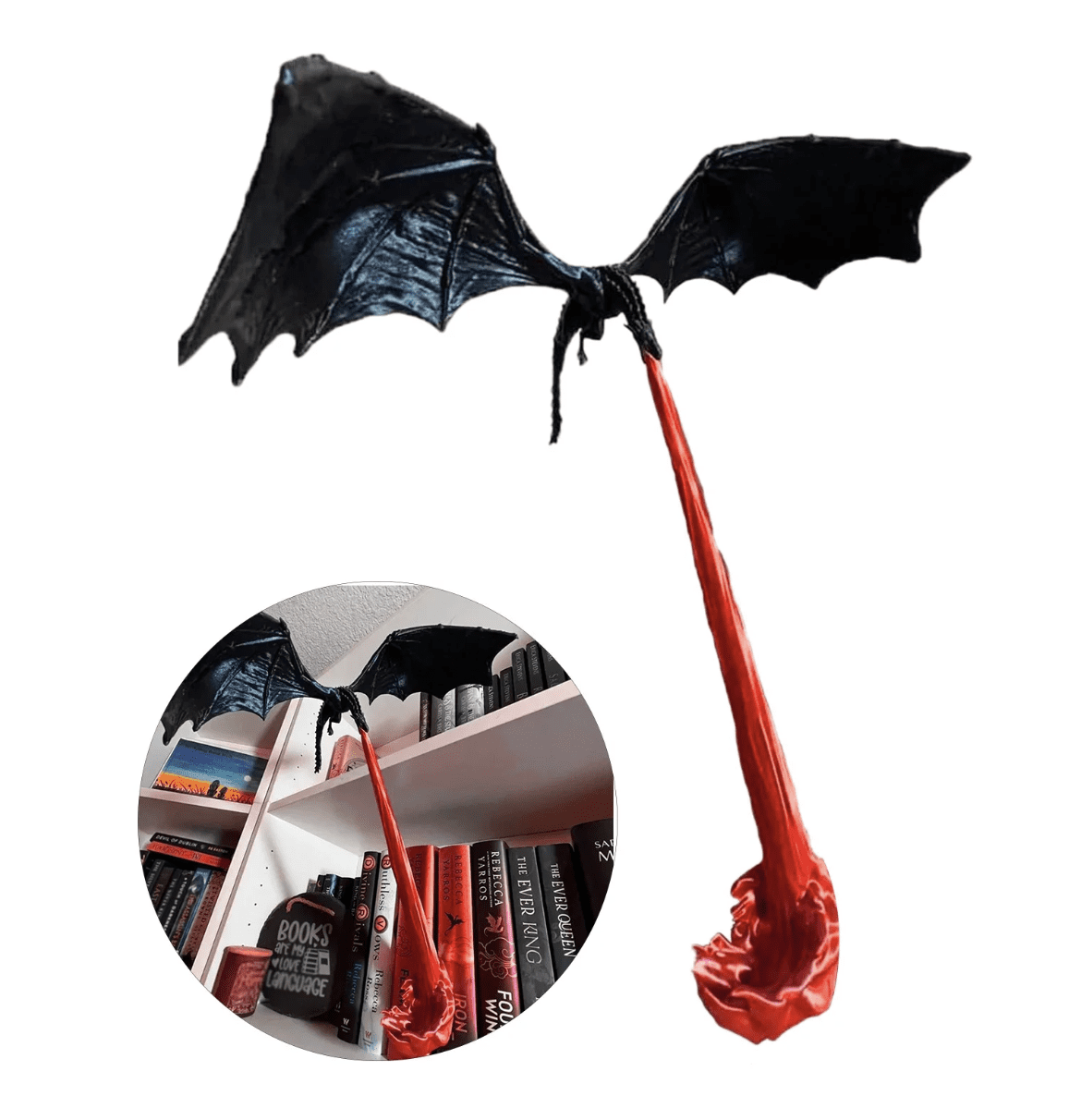 Winged Dragon Statue Dragon Flame Book Nook Halloween Gothic Flying ...