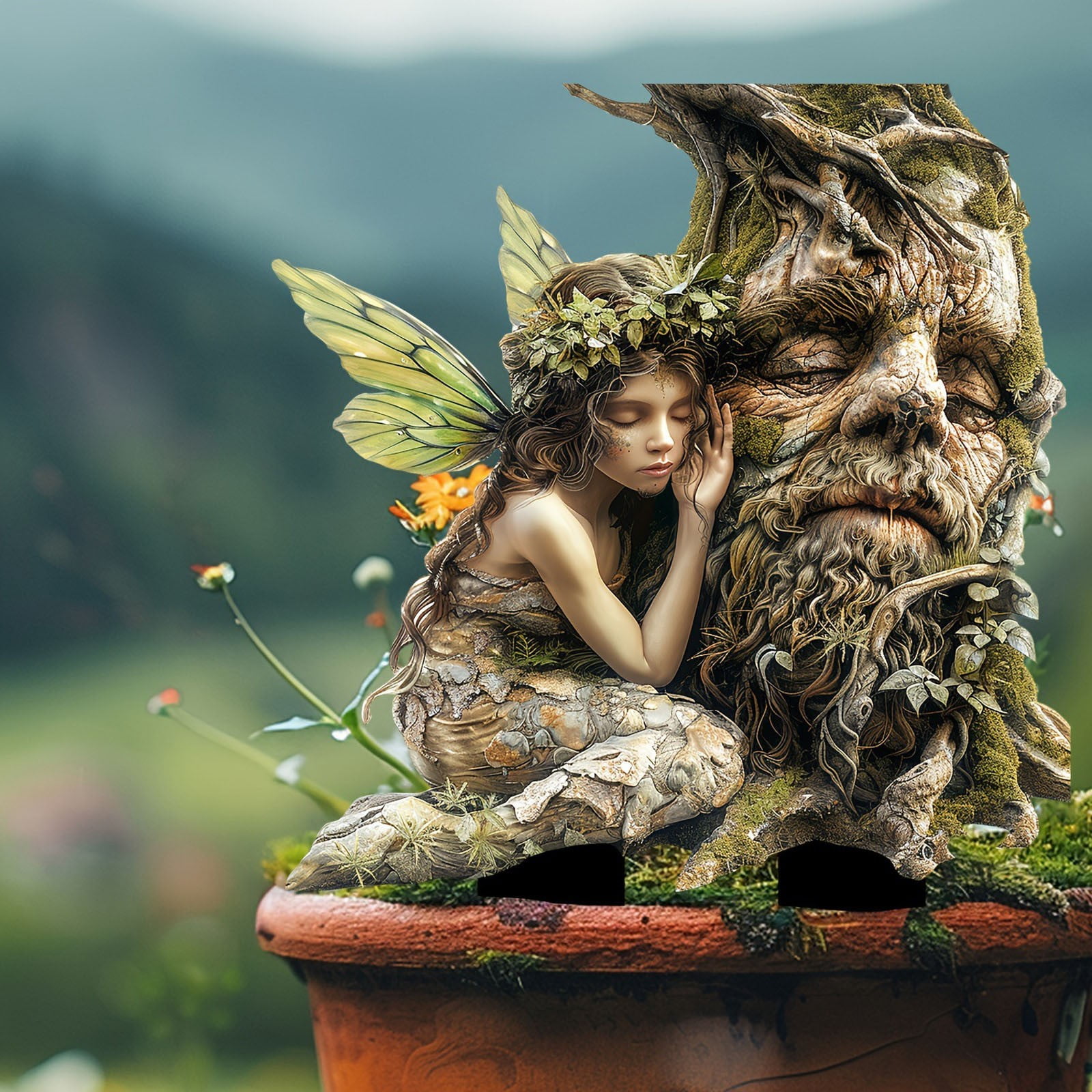 Winged Female Celestial & Ancient Tree Garden Stakes - Outdoor ...