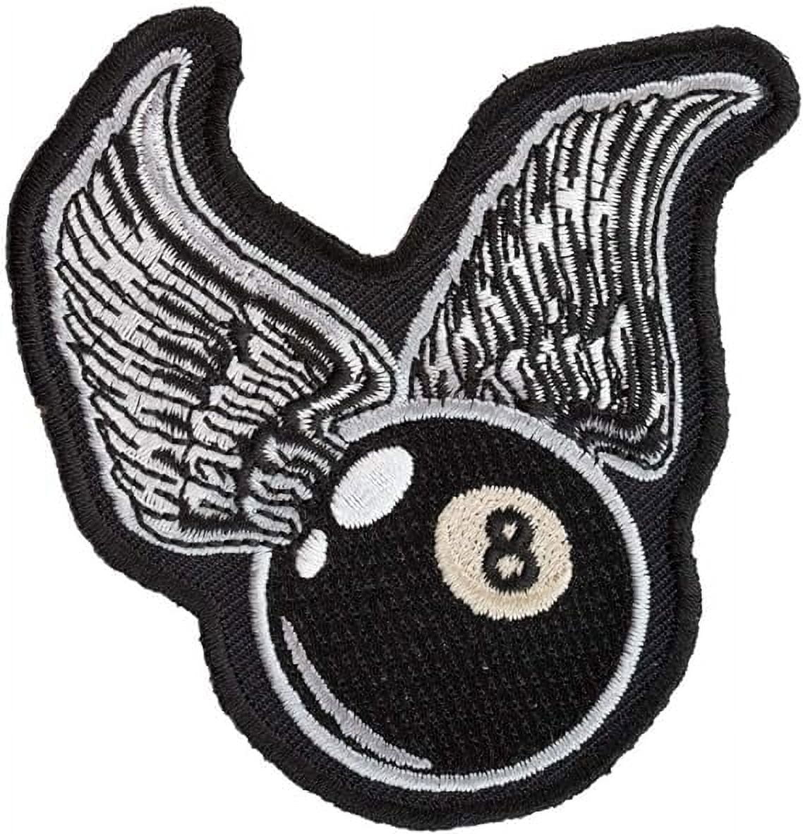 Winged Flying 8 Ball themed Patch, Fabric , Washable Black and white ...