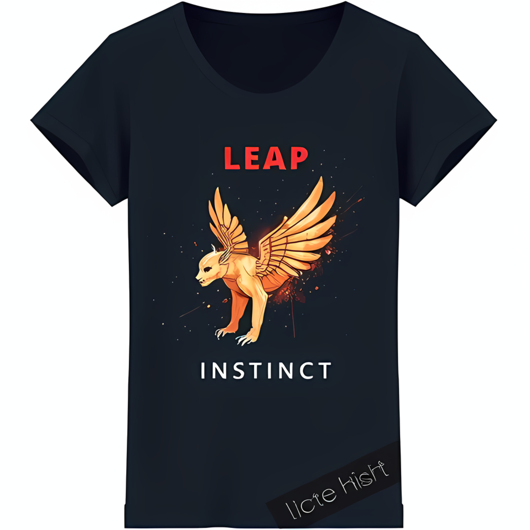 Winged Golden Creature Graphic T-Shirt Bold 'LEAP' & 'INSTINCT' Design on Black - Walmart.com