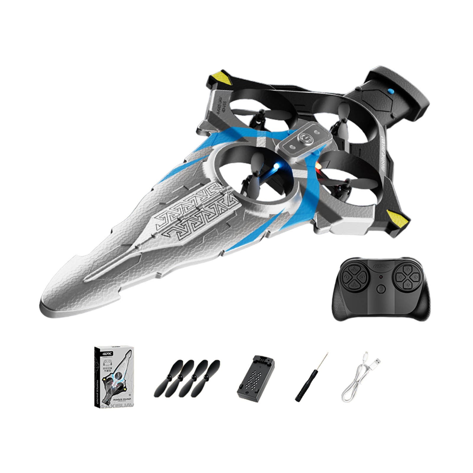Winged Hand Controlled RC Aircraft With 4 Propellers Featuring 360 ...