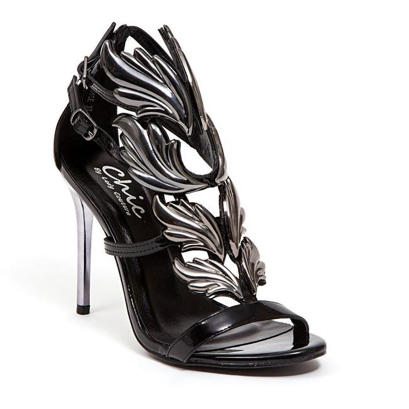 Winged-Metal T-Strap Sandal with High Metal Heel, Black - Size 37 ...