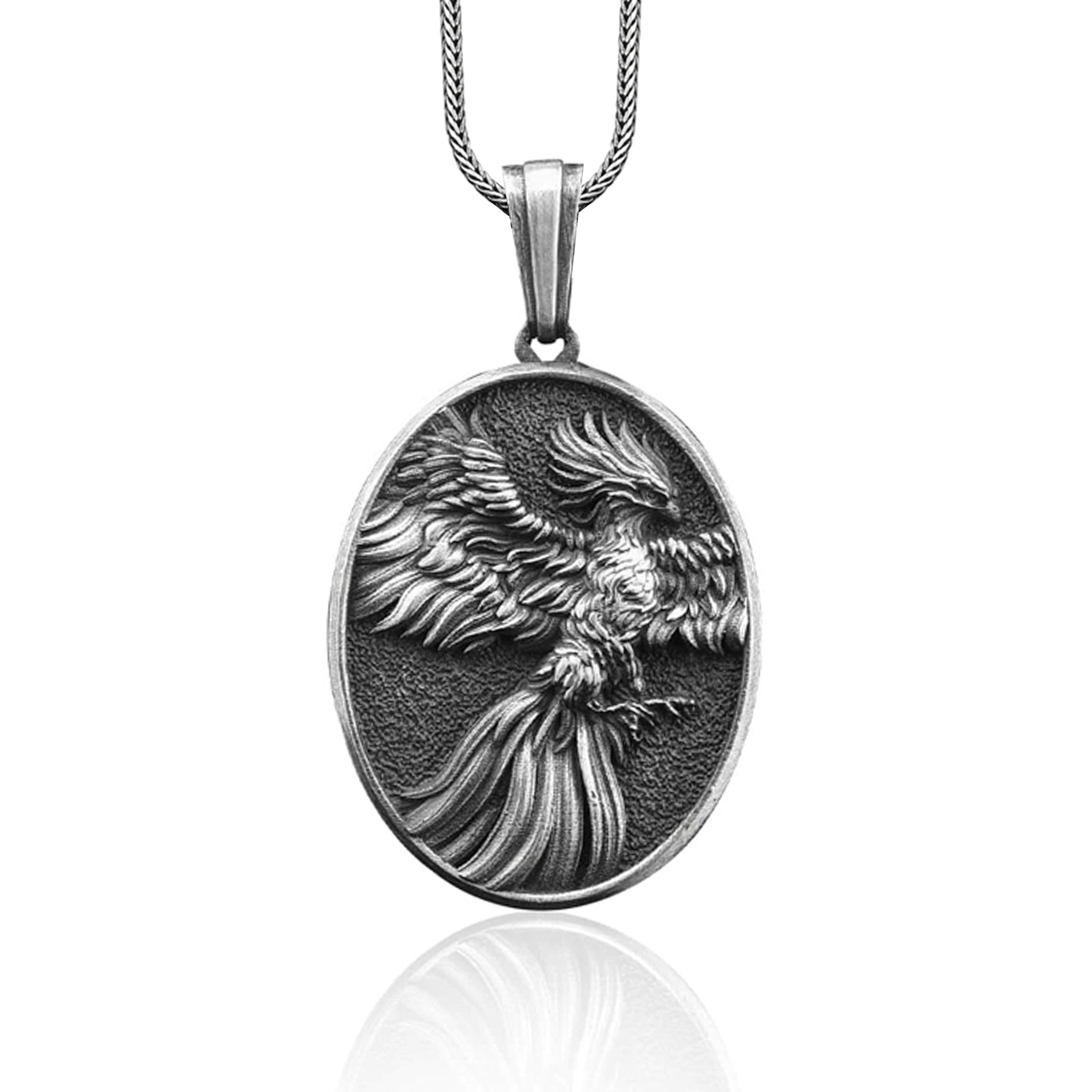 Winged Phoenix Handmade Sterling Silver Men Charm Necklace, Ancient ...