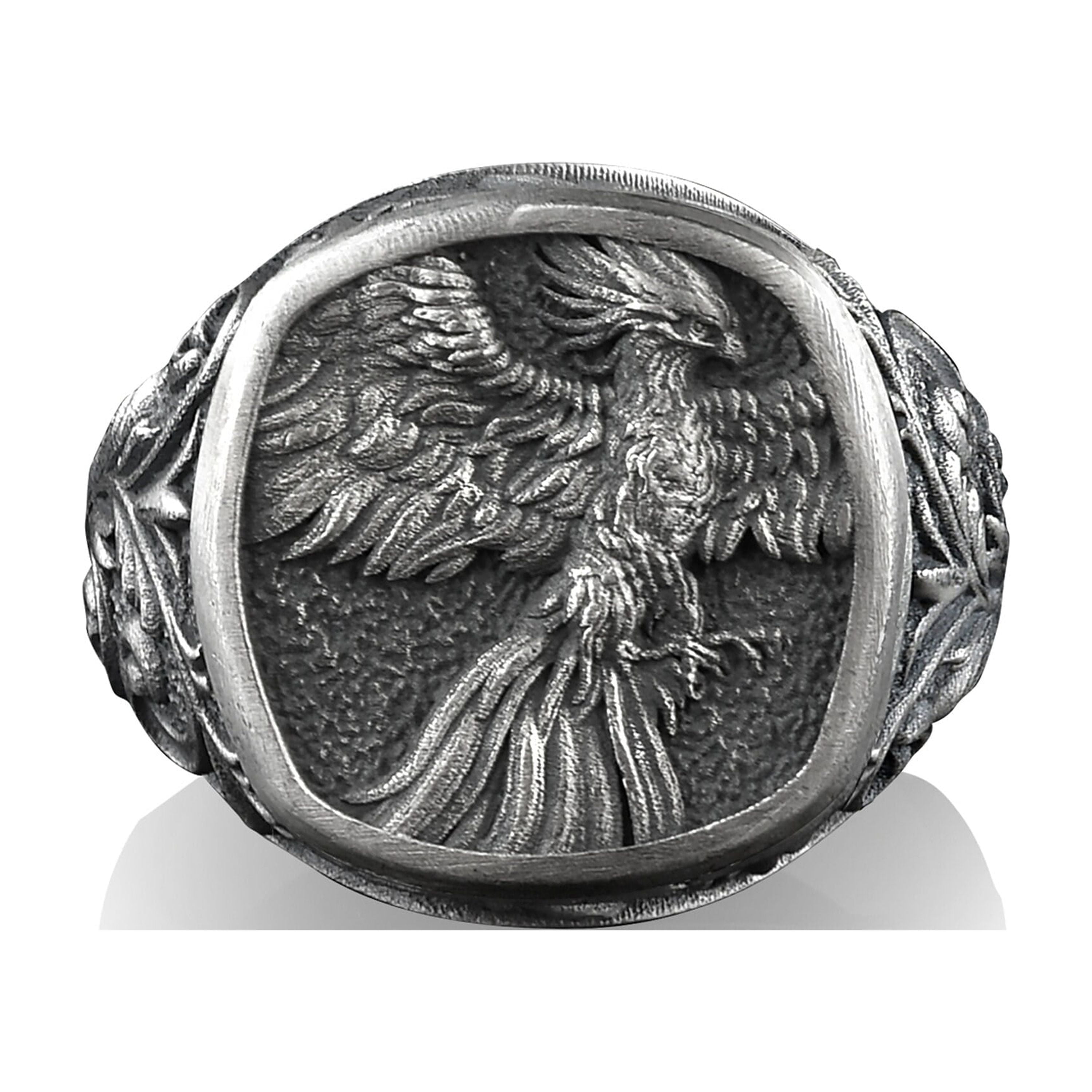 Winged Phoenix Square Signet Ring for Men in Sterling Silver, Phoenix ...