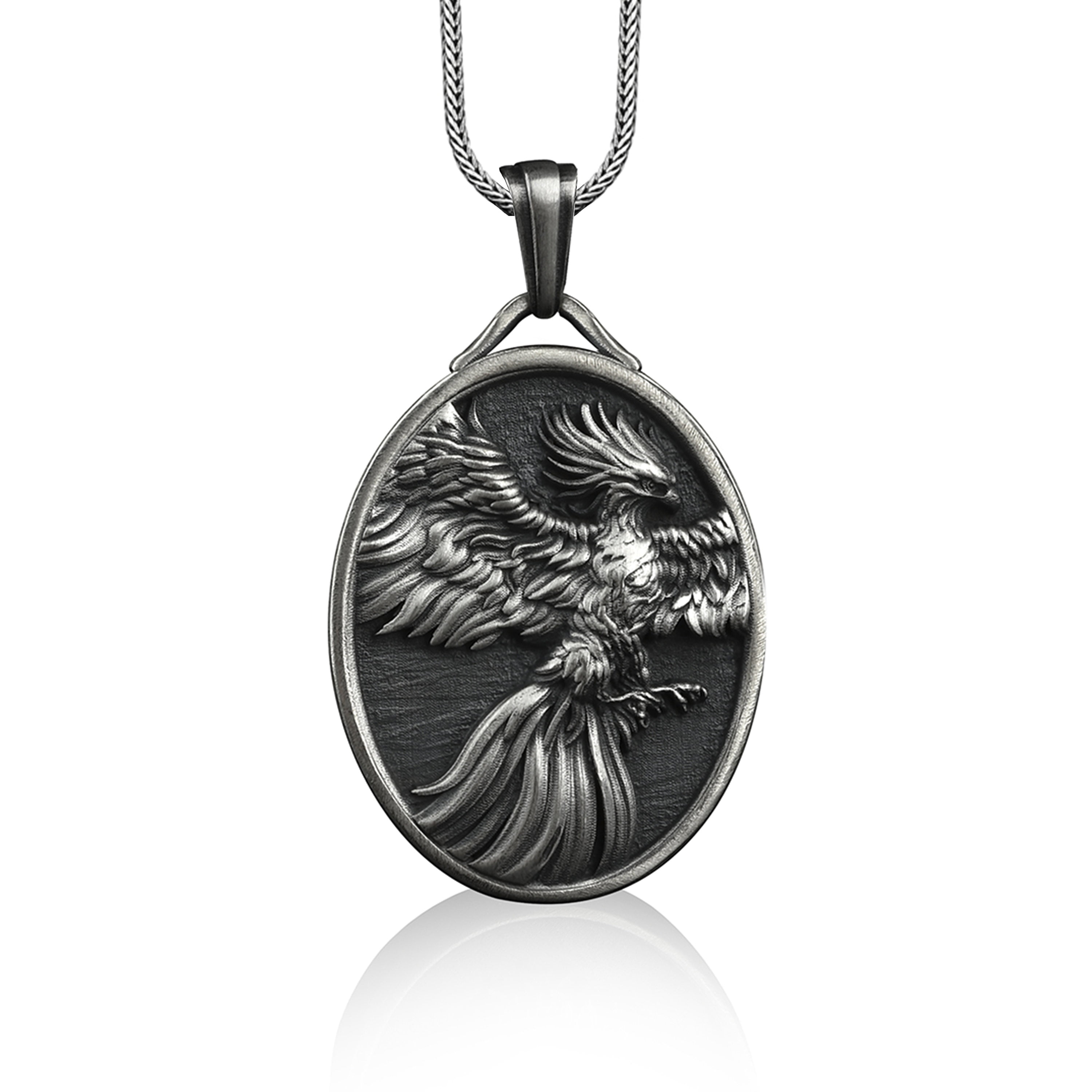 Winged Phoenix Sterling Silver Pendant Necklace, Phoenix Bird Pendant ...