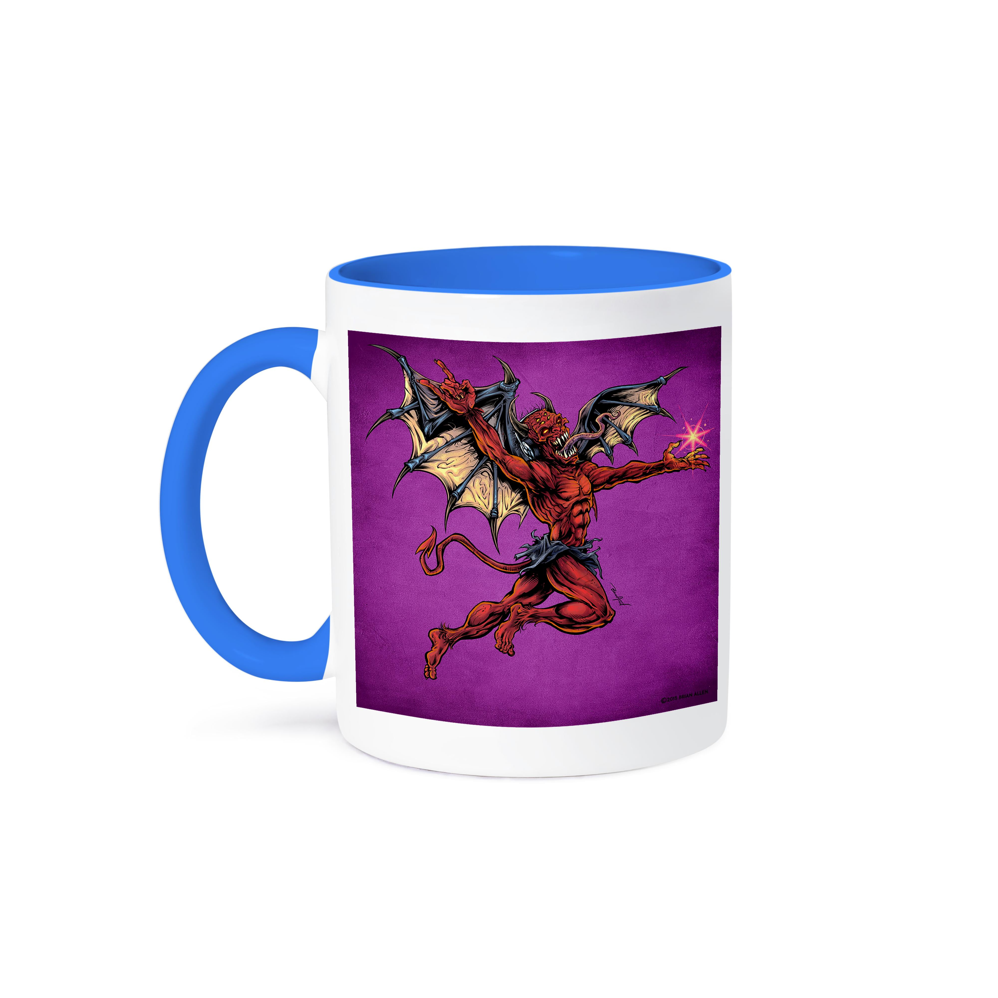 Winged Red Devil Demon Who Loves Metal, 15oz Two-Tone Blue Mug ...