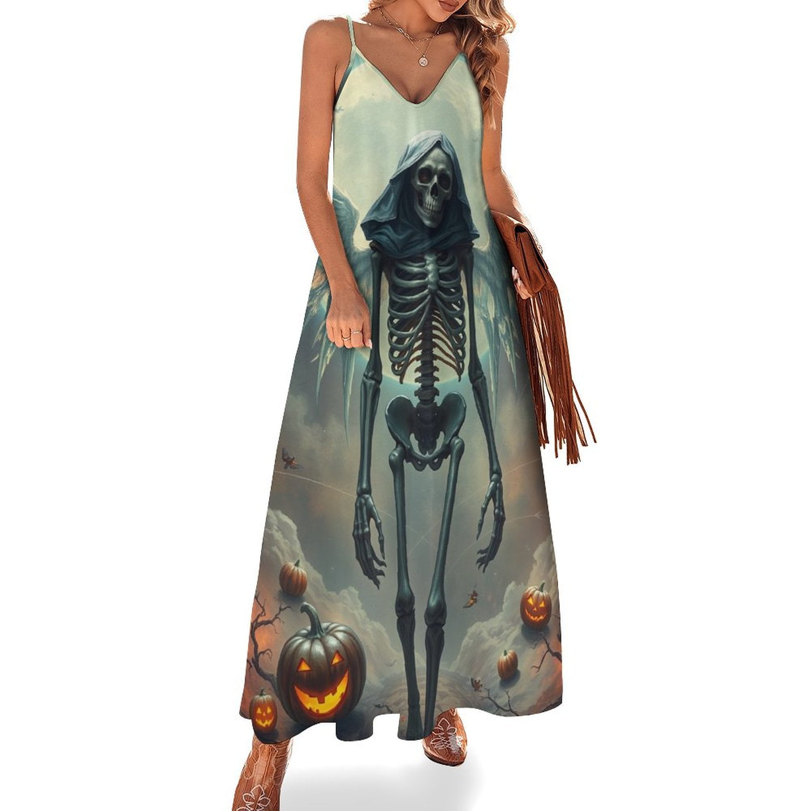 Winged Skeleton Halloween Art Sleeveless Dress Luxury Evening Dresses for Women 2025 Women's ...