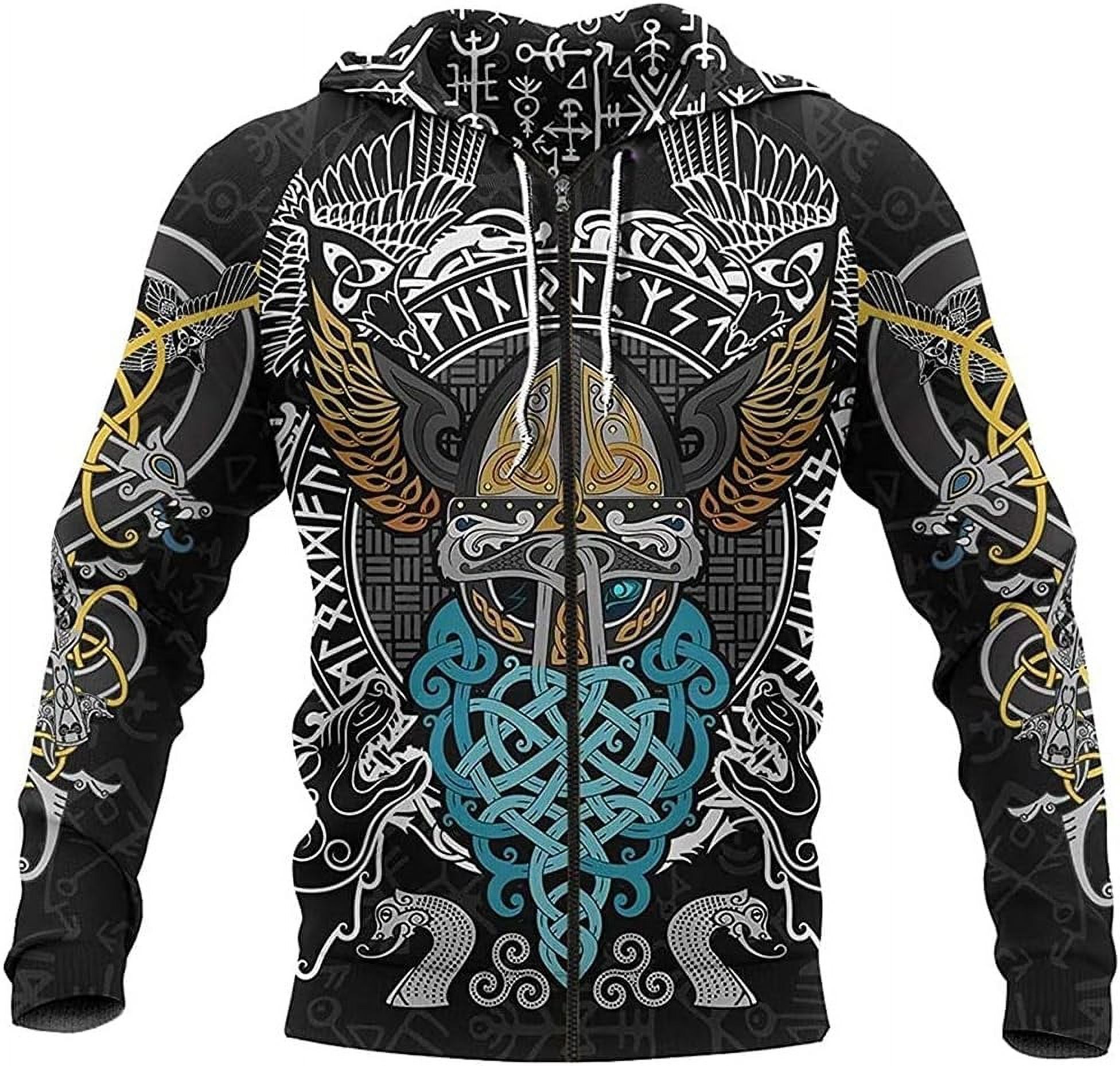 Wings Awe Helmet Celtic Knot Tattoo Full Zip Hoodie Norse Mythology 3D Printed Print Long Sleeve ...