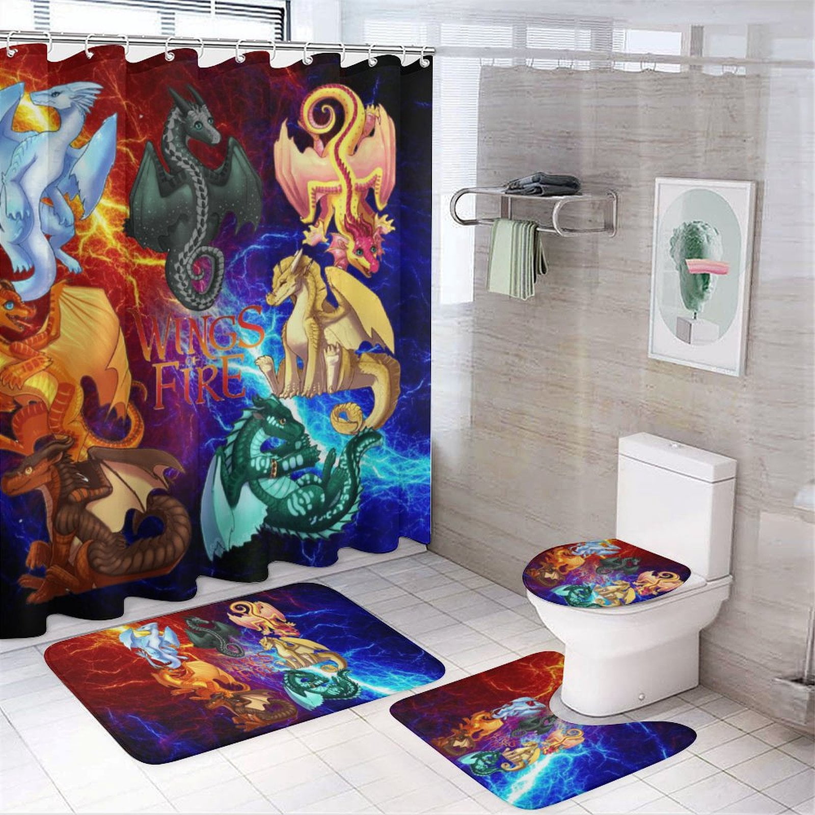 Wings Of Fire WOF Shower Curtain Set 4-Piece Bathroom Set with Non-Slip ...