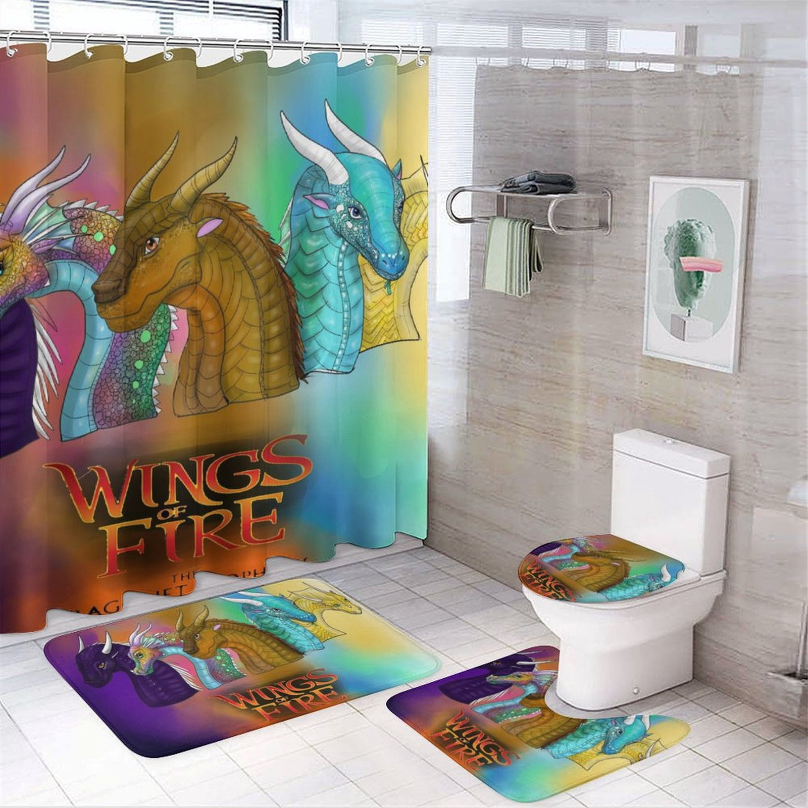 Wings Of Fire WOF Shower Curtain Set 4-Piece Bathroom Set with Non-Slip ...