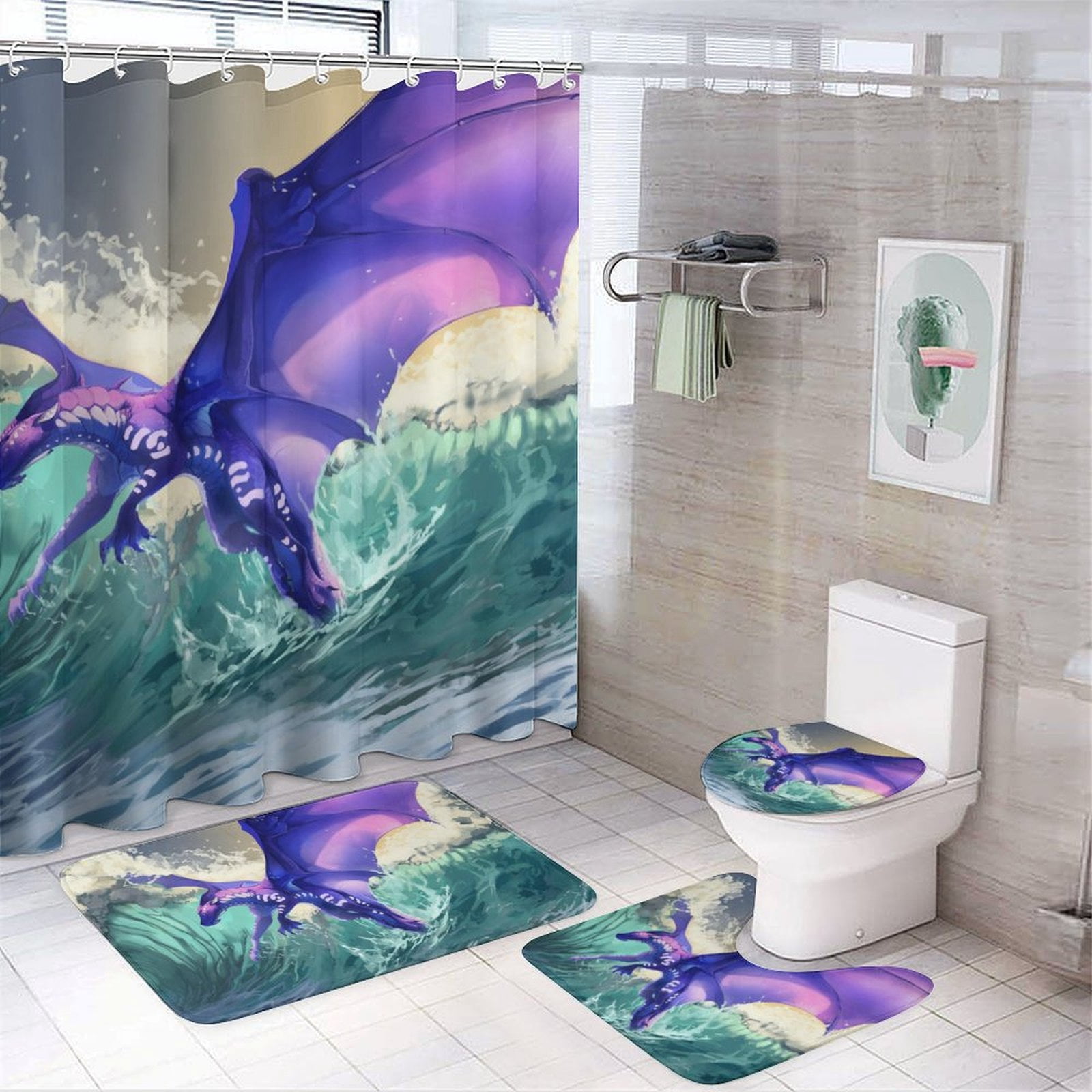 Wings Of Fire WOF Shower Curtain Set 4-Piece Bathroom Set with Non-Slip ...