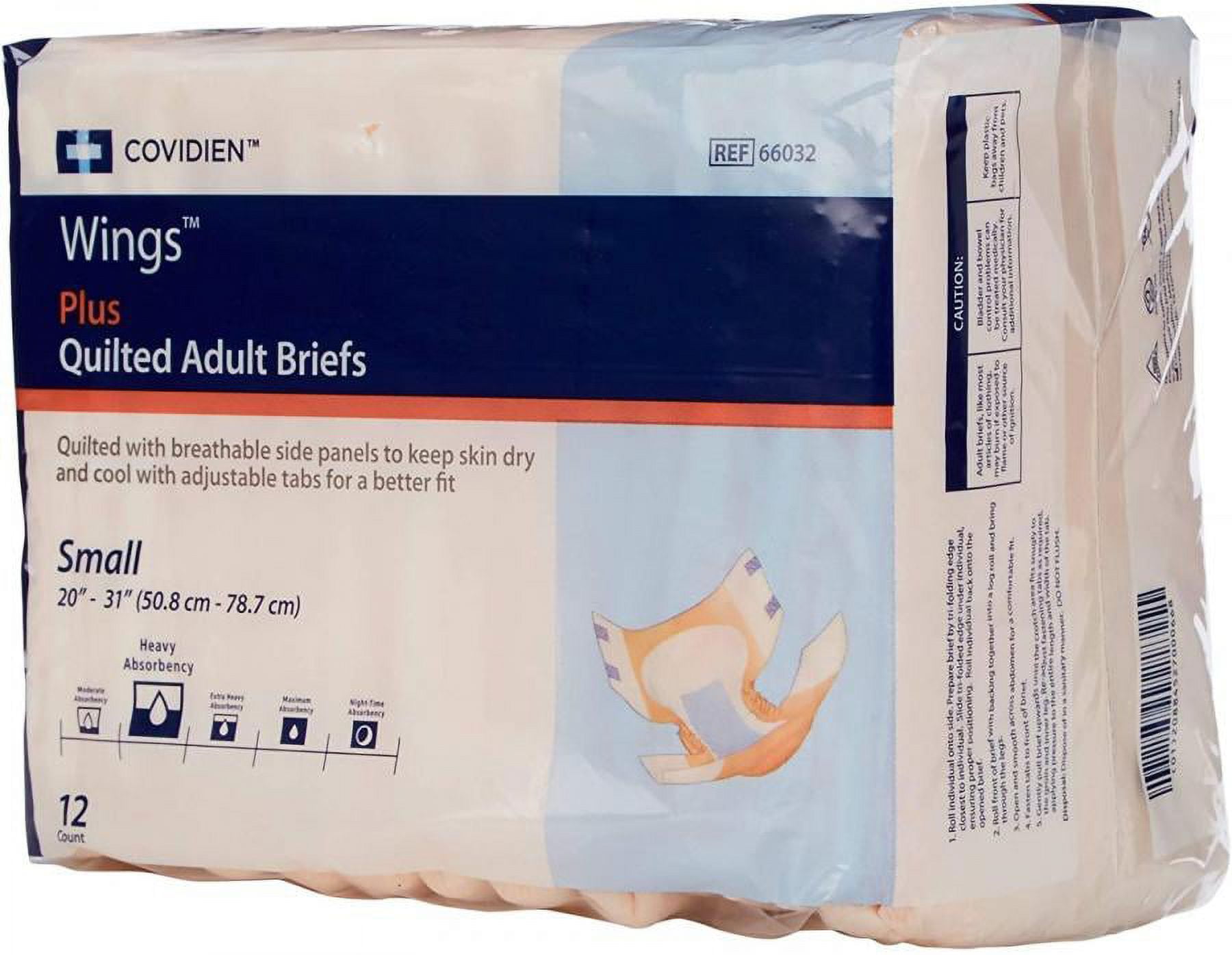 Wings Plus Quilted Briefs, Unisex, Heavy Absorbency, Small, 12 Count ...