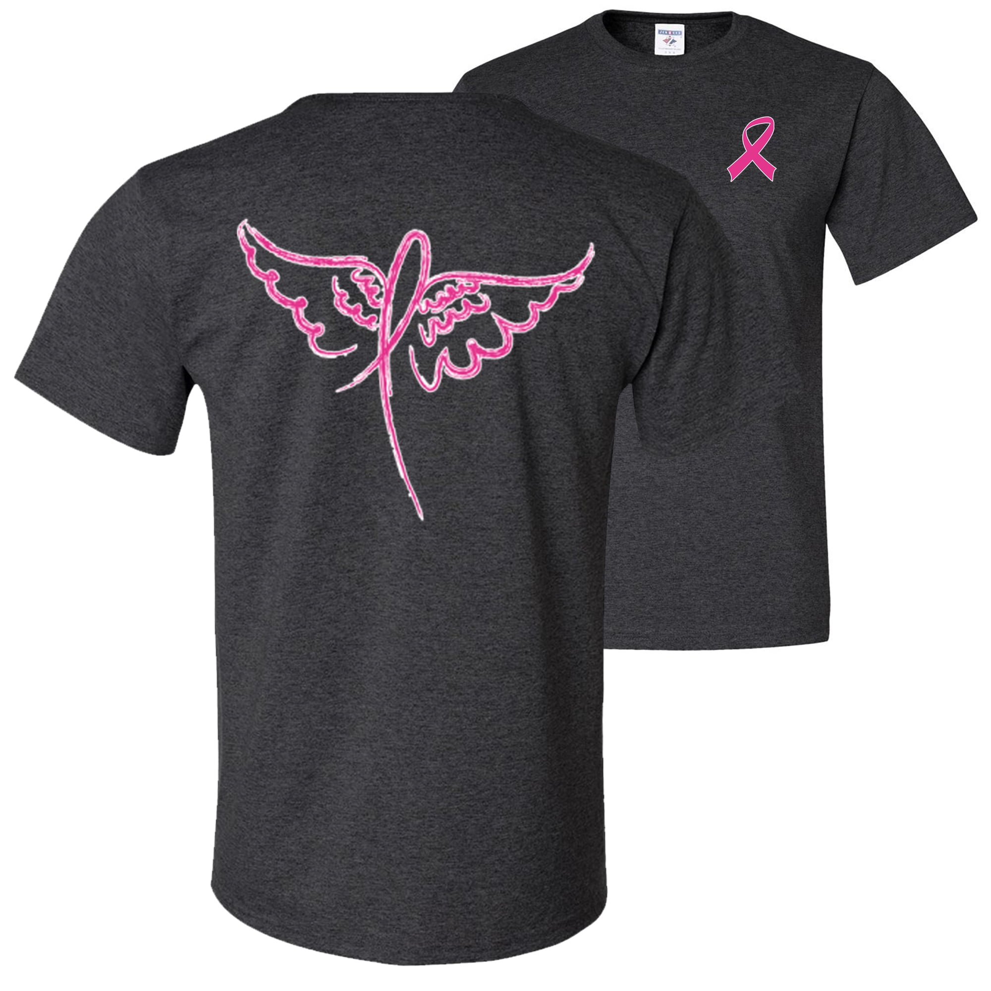 Wings Ribbon Breast Cancer Awareness FRONT&BACK Mens T-shirts , Heather ...
