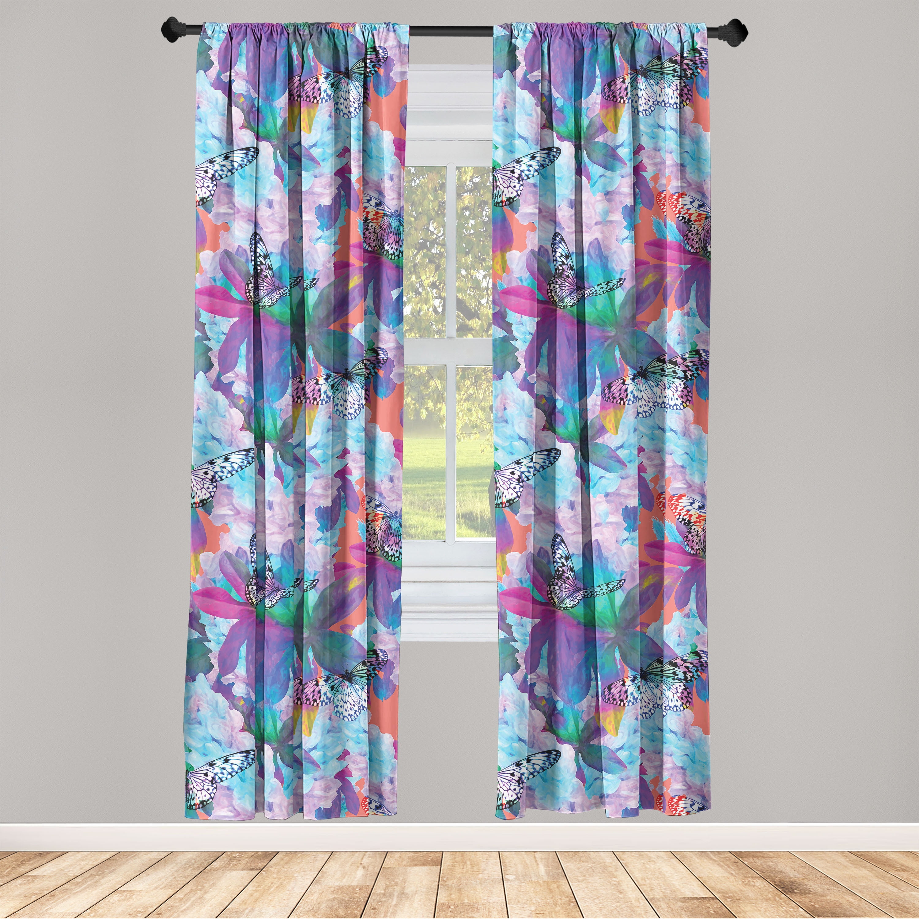 Wings of Spring Window Curtains, Colorful Design Peony Hydrangea Lupine ...
