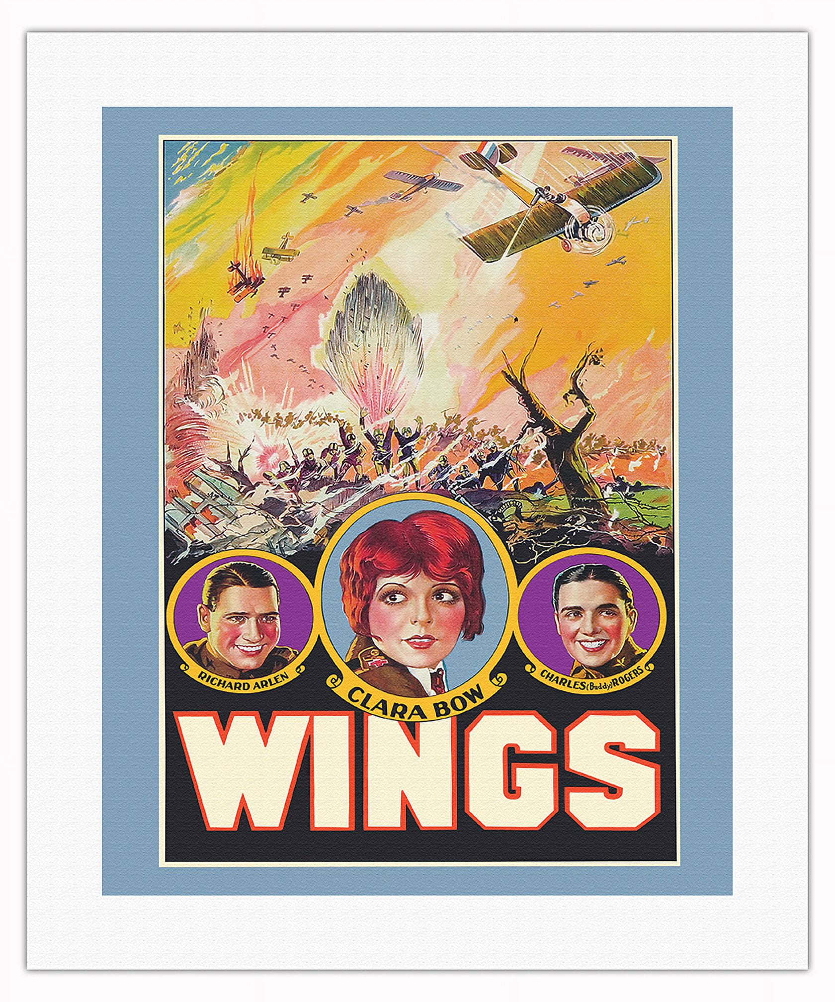 Wings - Starring Clara Bow Richard Arlen Buddy Rodgers Gary Cooper - Vintage Film Movie Poster c ...