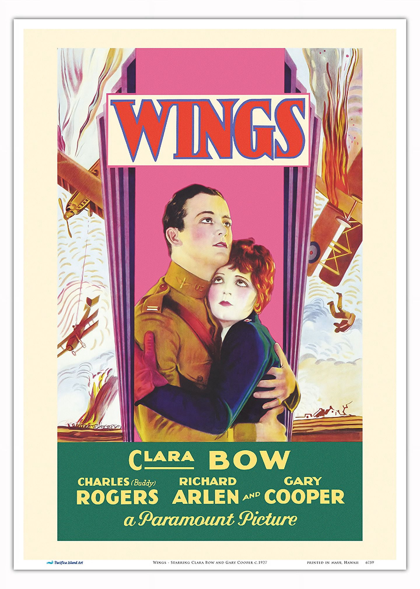 Wings - Starring Clara Bow and Gary Cooper - Vintage Film Movie Poster ...