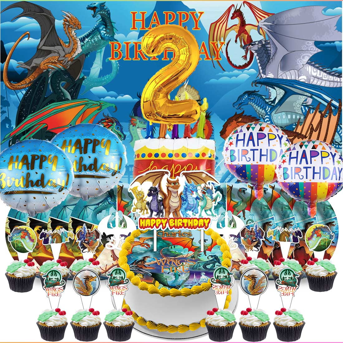 Wings of Fire 2nd Tableware Balloons Cake Toppers Backdrop Banner ...