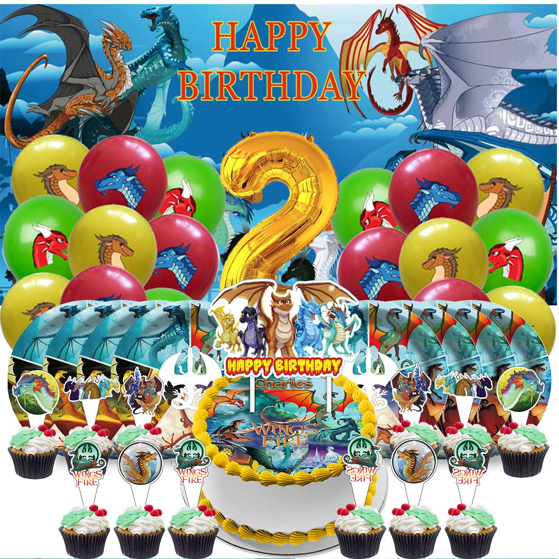 Wings of Fire Balloons Party Supplies 2nd Decor Tableware Birthday Cake ...