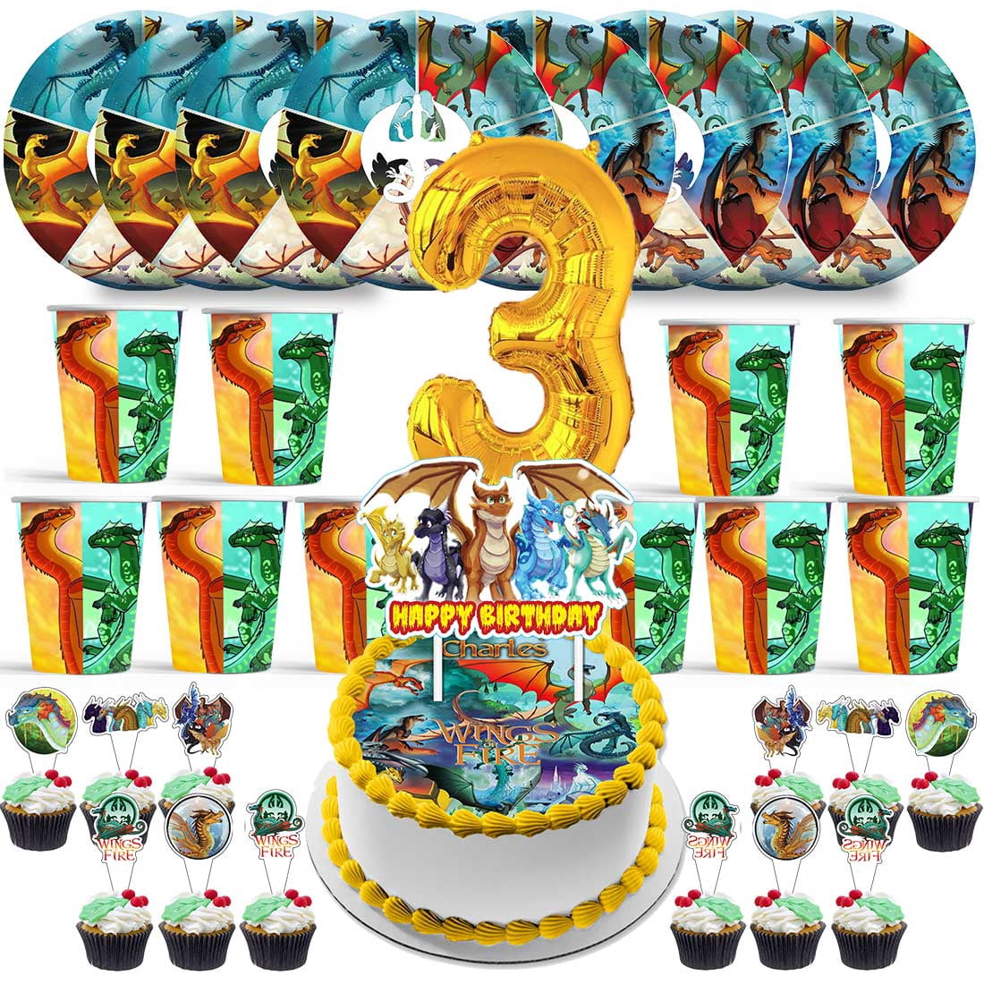Wings of Fire Birthday 3rd Cups Party Supplies Plates Fans Decorations ...