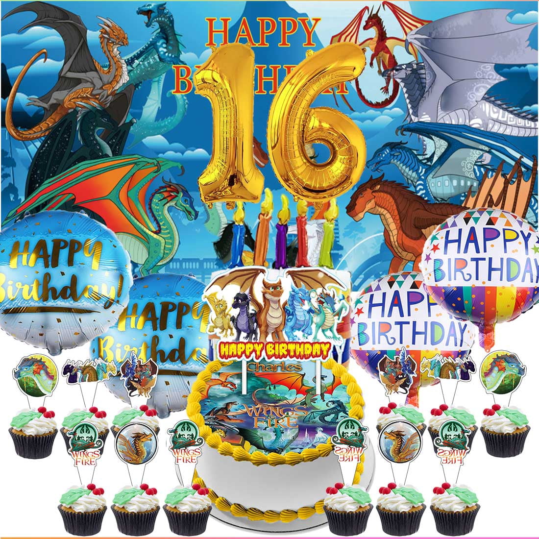 Wings of Fire Party Supplies Decor 16th Kit Balloons Birthday Cake ...