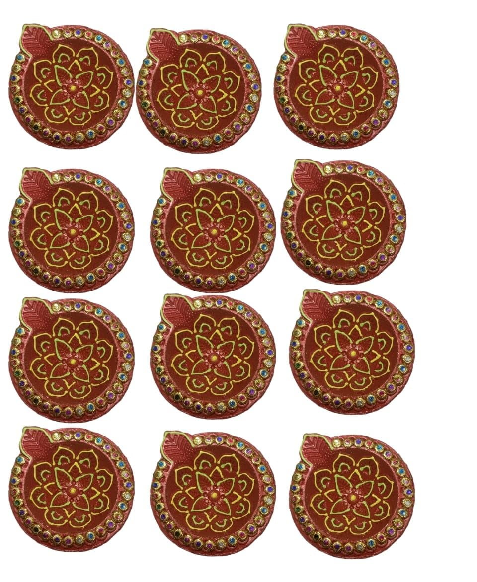 WingsCreations Pack of 11 Traditional Handmade Lamps Diyas Multicolour ...
