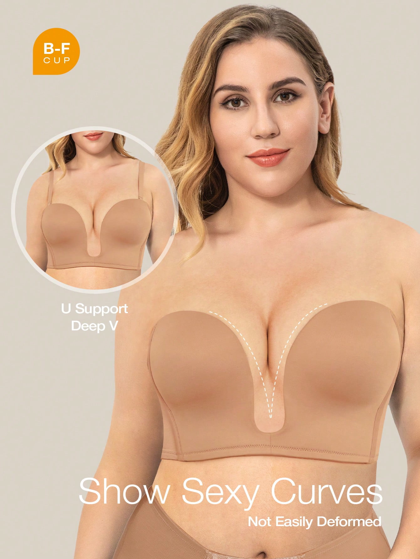 Wingslove Sexy Deep V Push Up Bra Strapless Bra Wireless Bras - Walmart.com