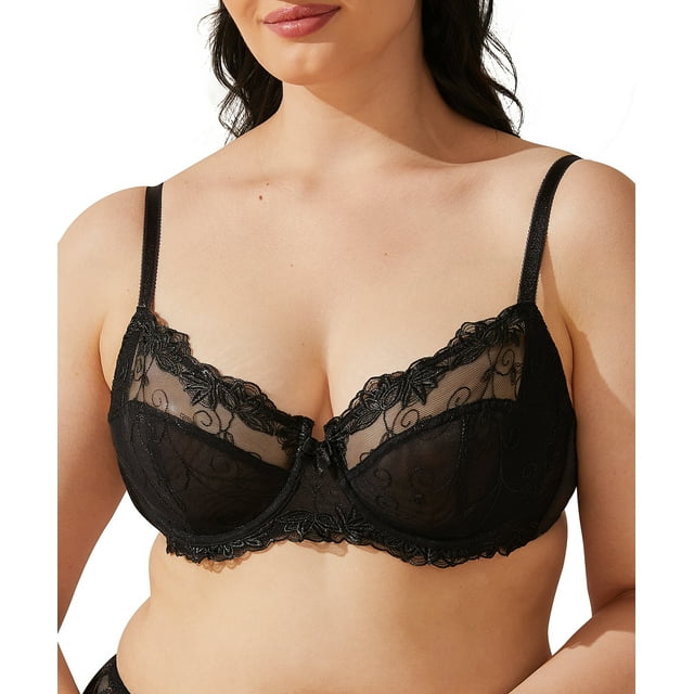 Wingslove Womens Sexy Lace Balconette Push Up Bra Plus Size Sheer