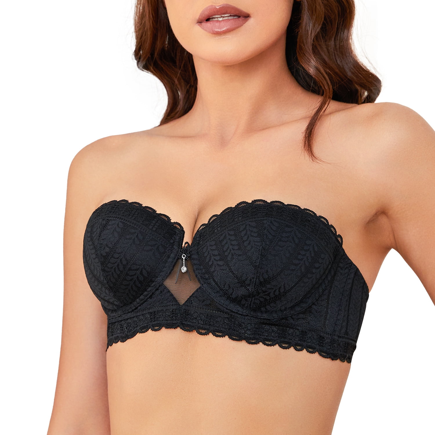 Wingslove Womens Sexy Lace Push Up Strapless Bra Plus Size Underwire