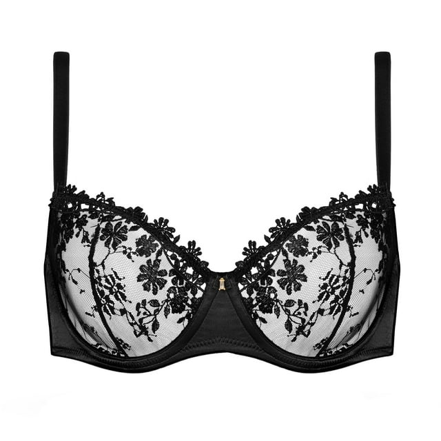 Wingslove Women's Sexy Lace Sheer Bra Demi Mesh Balconette See Through Unlined Underwire with ...