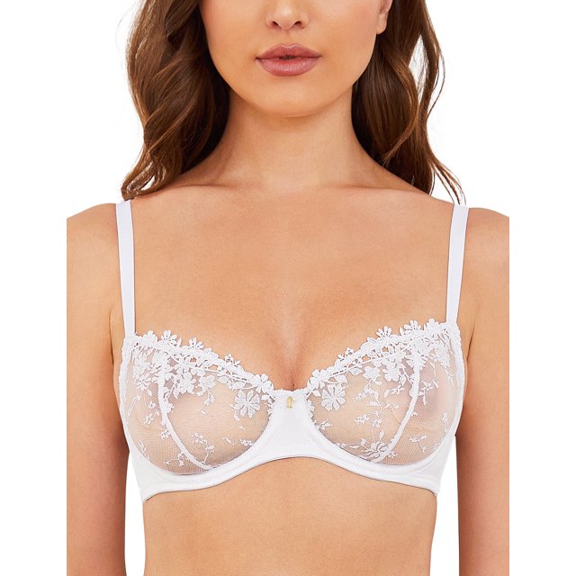 Wingslove Womens Sexy Lace Sheer Bra Demi Mesh Balconette See Through