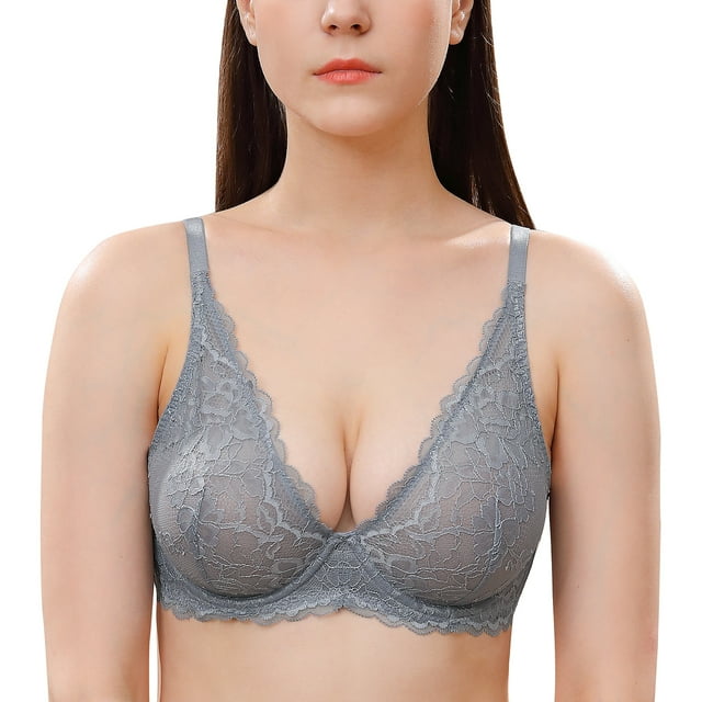 Wingslove Women's Sexy Sheer Lace Bra Underwire Unlined Plunge See Through Push Up Full Coverage ...