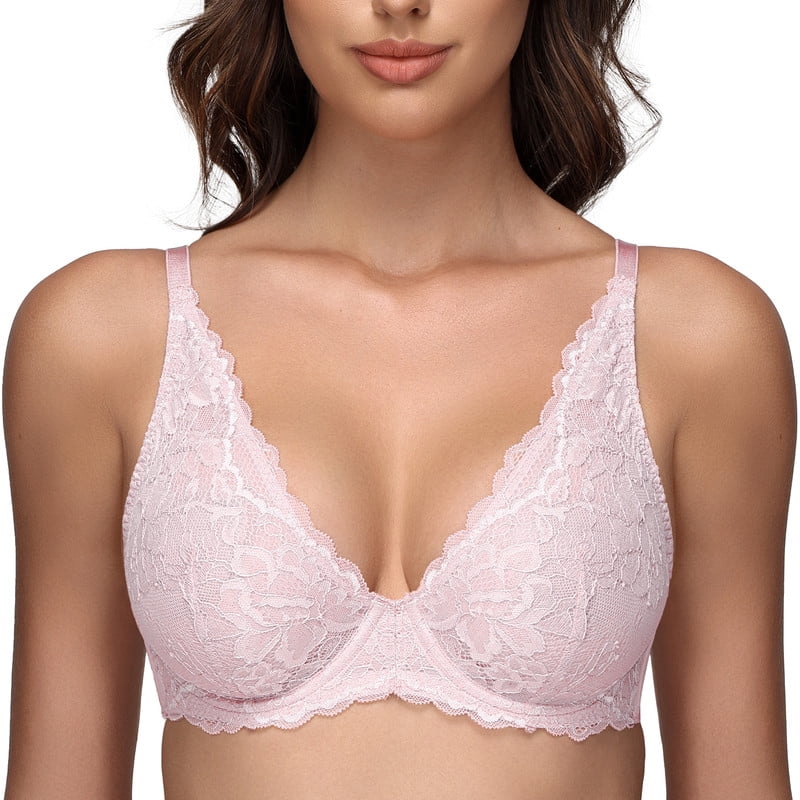 Wingslove Women's Sexy Sheer Lace Bra Underwire Unlined Plunge See Through Push Up Full Coverage ...