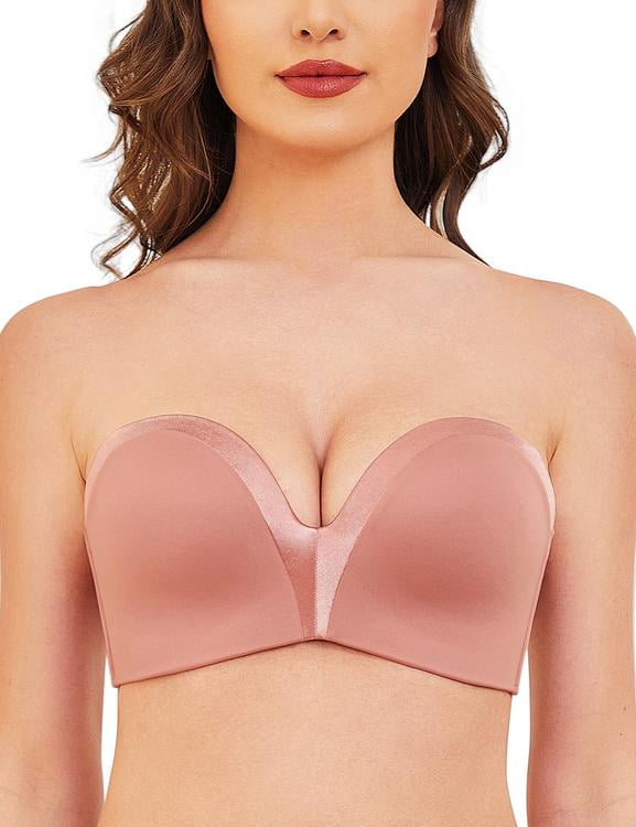 Wingslove Women's Strapless Multiway Push Up Bra Wireless Plus Size Convertible Bra, Rose Brown ...