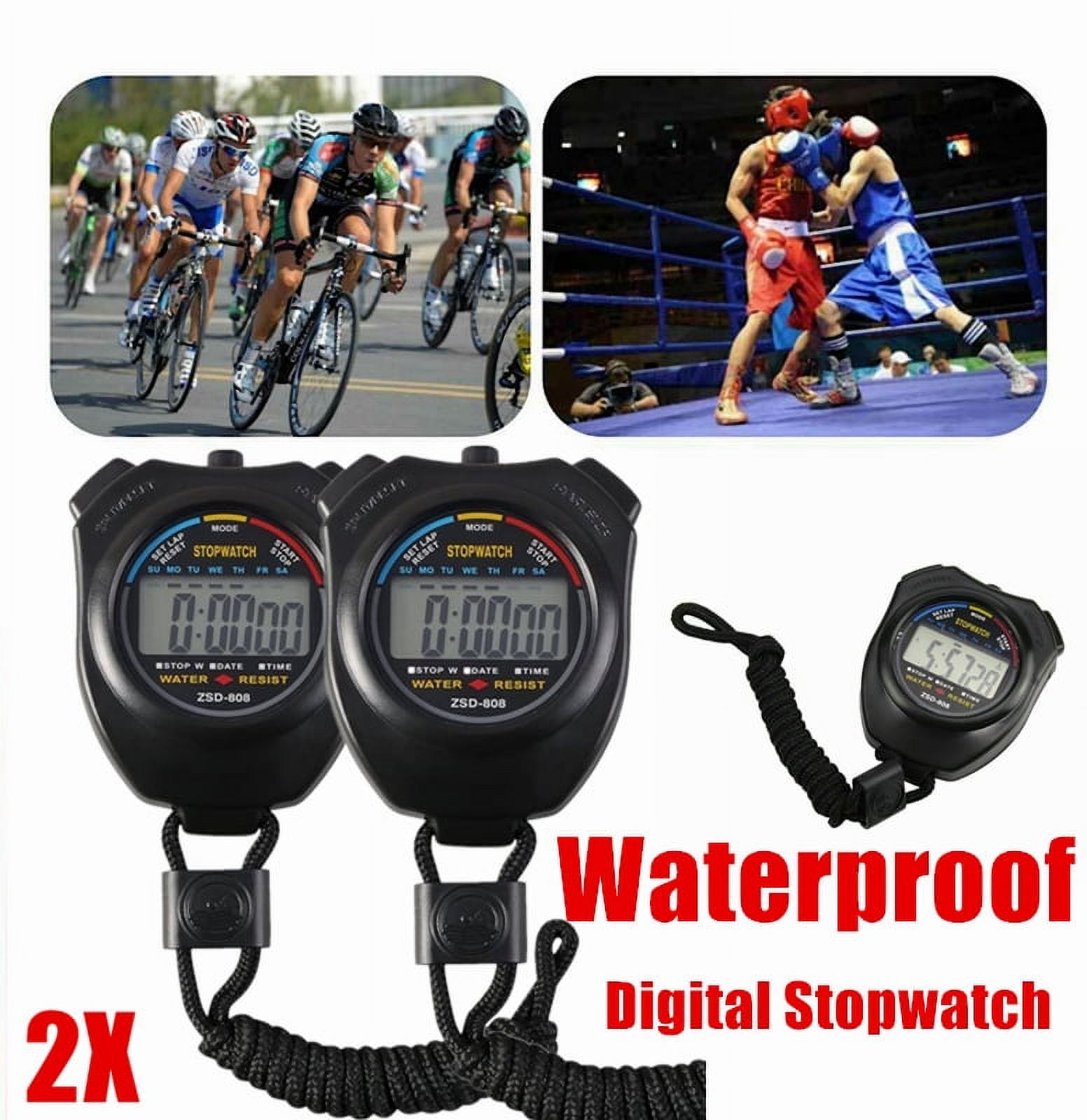 2PCS Waterproof LCD Digital Pro Handheld Stopwatch, Sports Chronograph ...