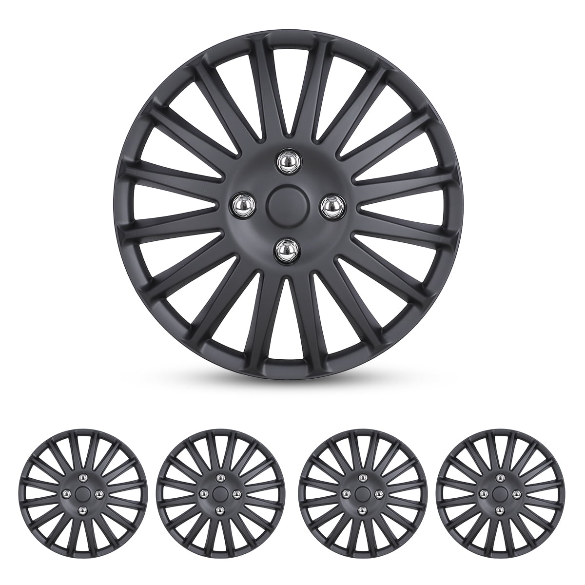15" Black Wheel Covers Set Of 4, Snap On Hub Caps Fit R15 Tire + Steel ...