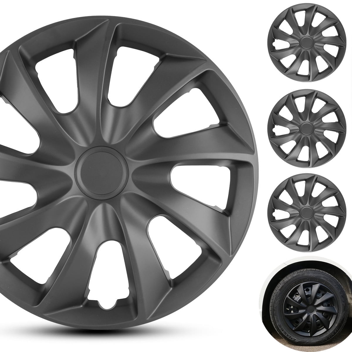 (4-Pack) Winjet 17 Inch Universal Black Hubcaps Snap-On for R17 Tire ...