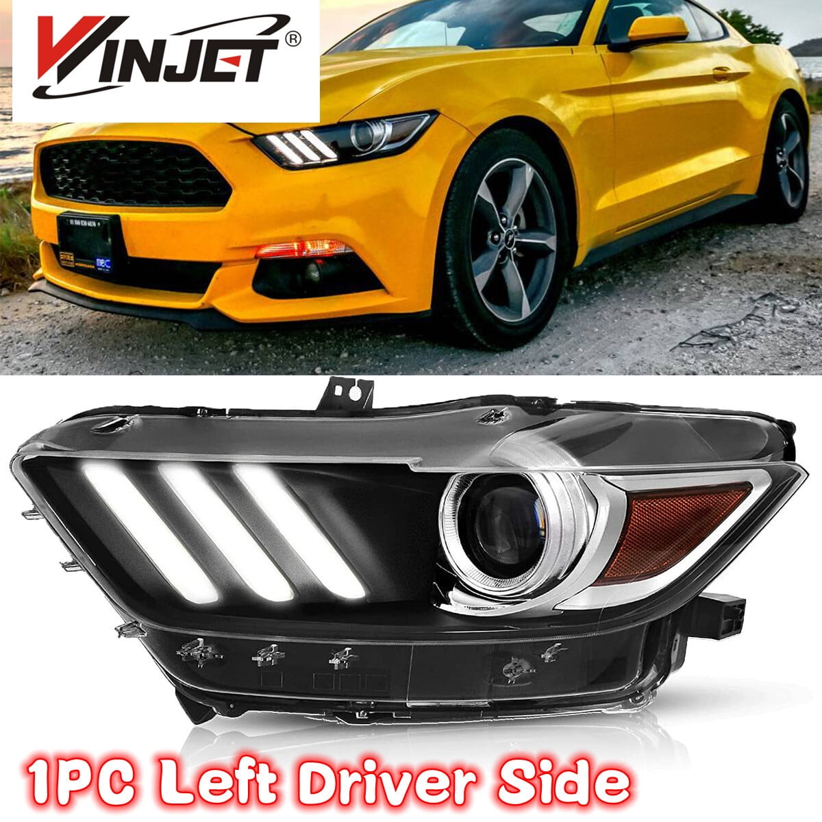 Winjet Headlight Assembly Compatible With 2015 2016 2017 Ford Mustang ...