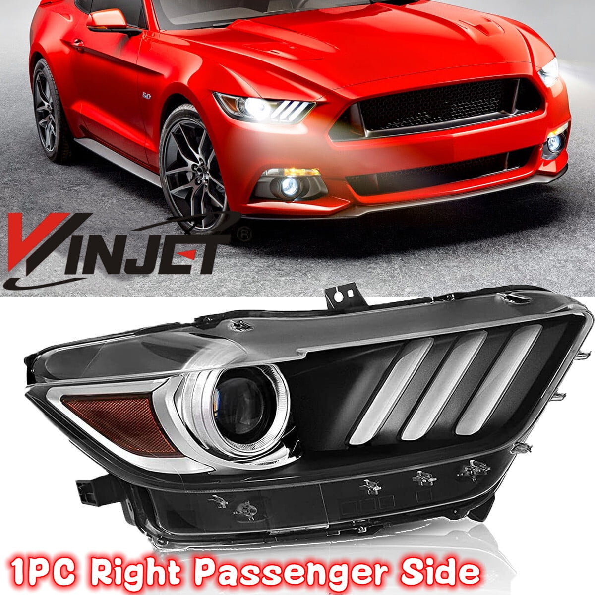 Winjet Headlight Assembly Compatible With 2015 2016 2017 Ford Mustang ...