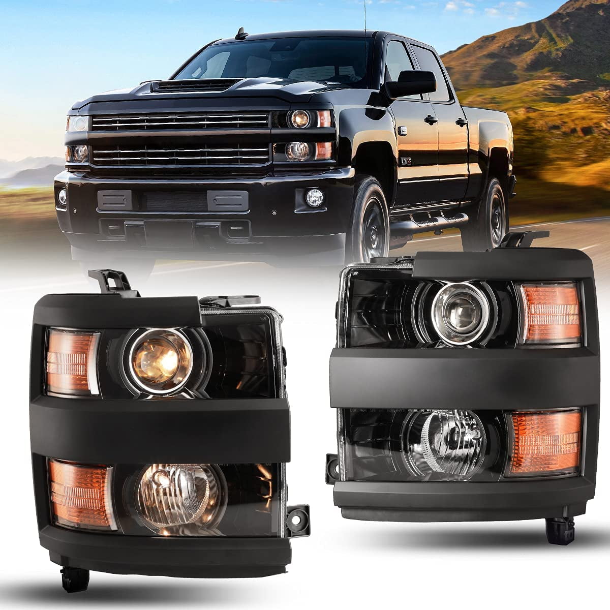 Winjet Headlights Assembly For 2015-2019 Chevy Silverado 2500 3500 ...